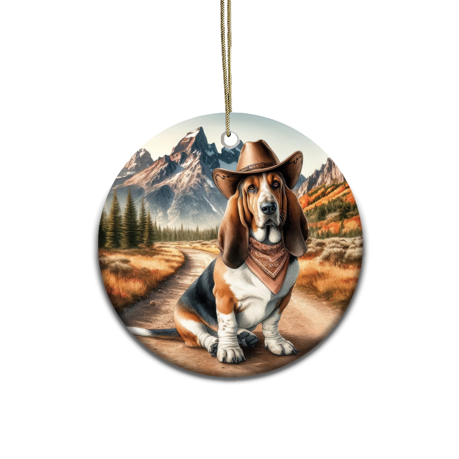 Welcome Fall Western Cowboy Basset Hound Enjoys Majestic Autumn Ceramic ...