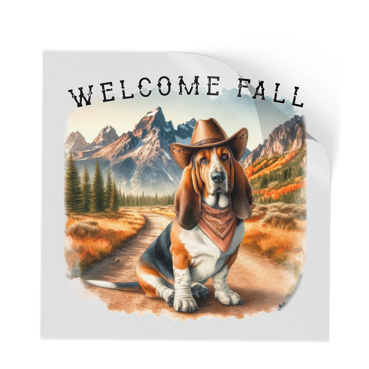 Welcome Fall Western Cowboy Basset Hound Enjoys Majestic Autumn Cutout ...