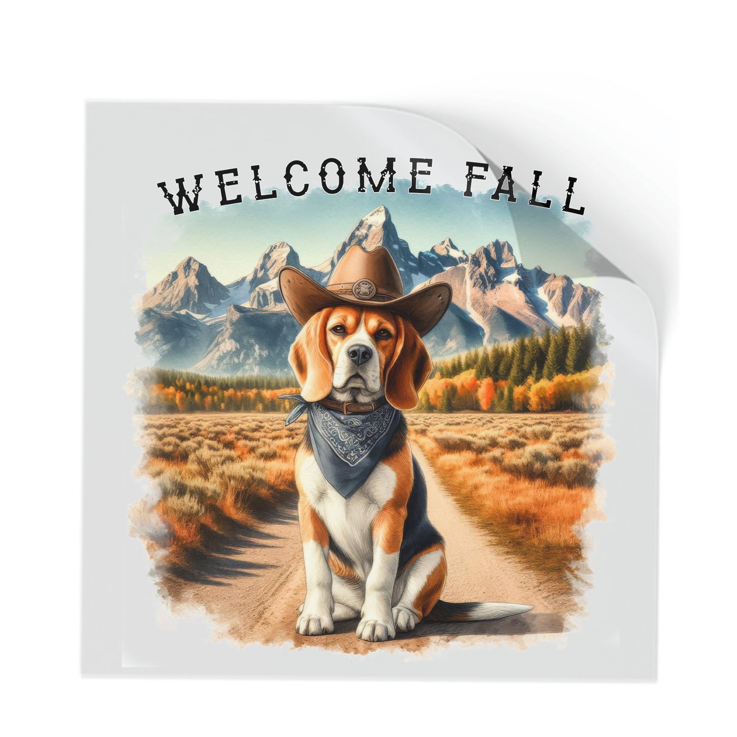 Welcome Fall Western Cowboy Beagle Enjoys Majestic Autumn Cutout ...
