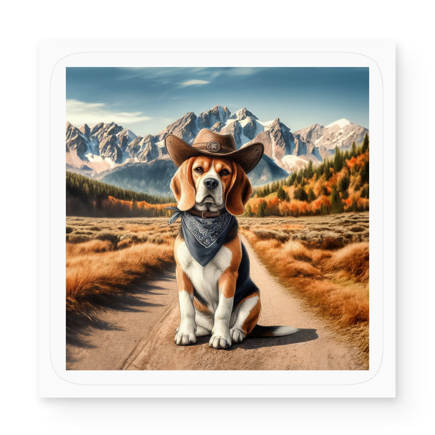 Welcome Fall Western Cowboy Beagle Enjoys Majestic Autumn Vinyl Sticker ...