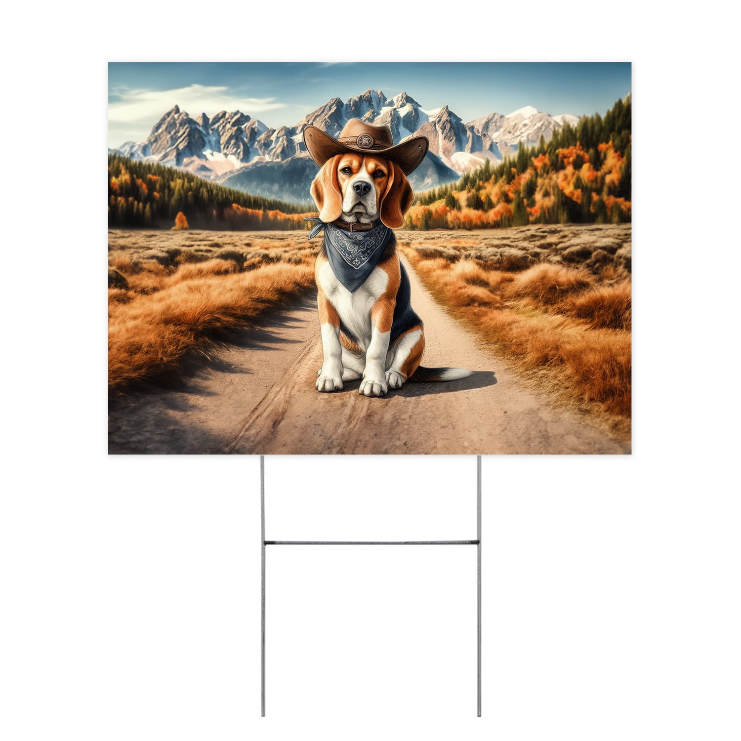 Welcome Fall Western Cowboy Beagle Enjoys Majestic Autumn Yard Sign ...