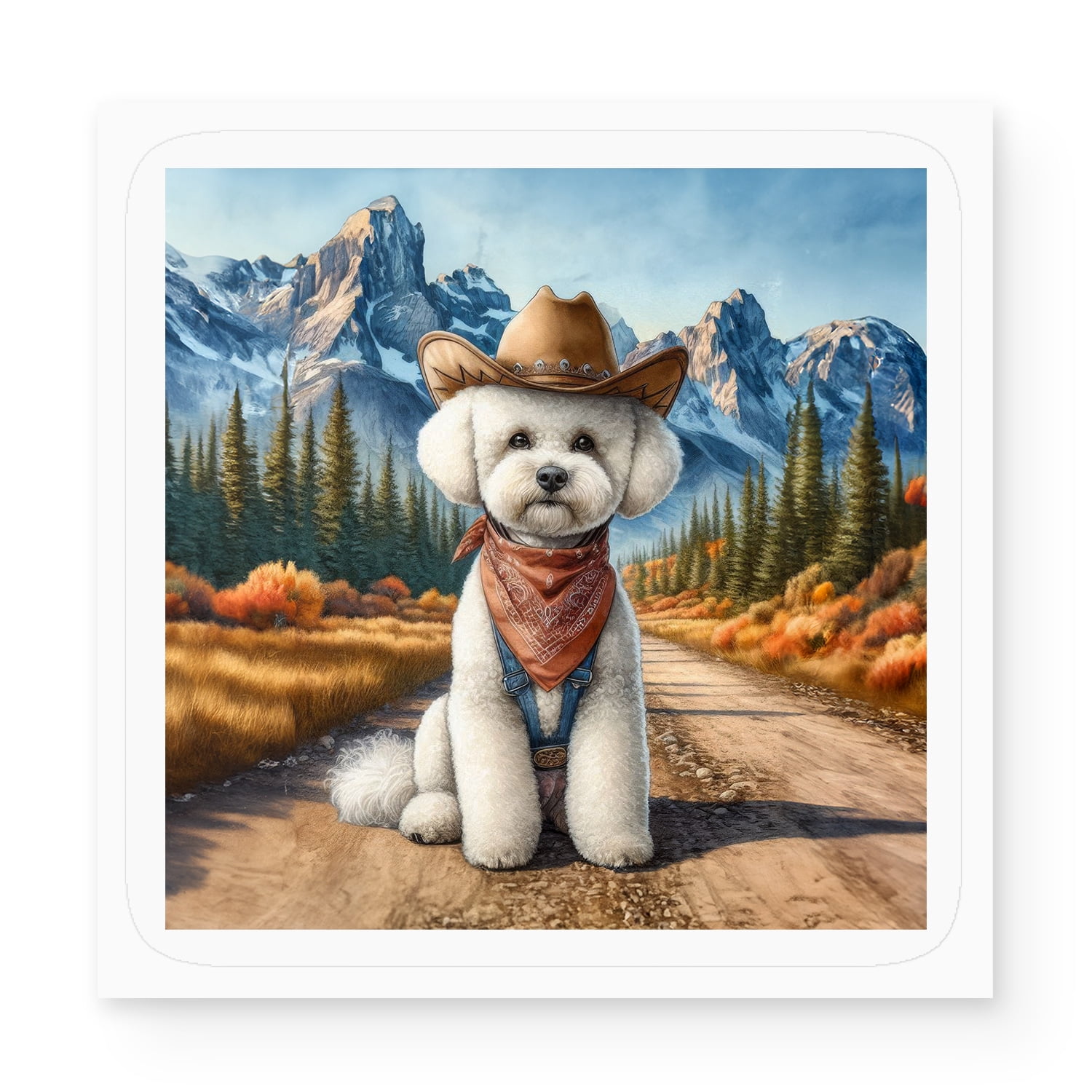 Welcome Fall Western Cowboy Bichon Frise Enjoys Majestic Autumn Vinyl ...