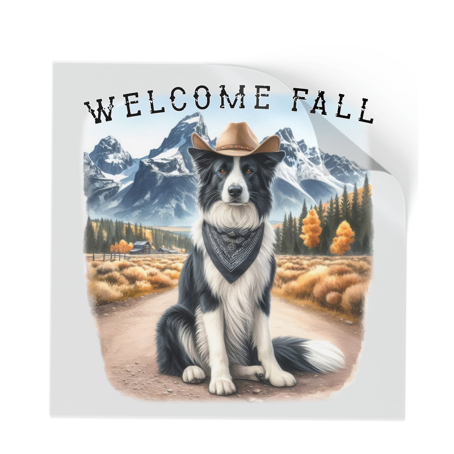 Welcome Fall Western Cowboy Border Collie Enjoys Majestic Autumn Cutout ...