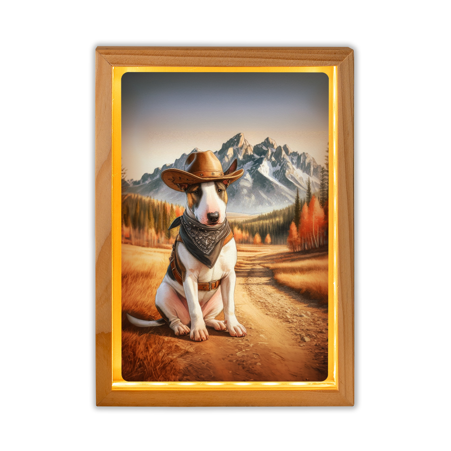 Welcome Fall Western Cowboy Bull Terrier Enjoys Majestic Autumn Acrylic ...