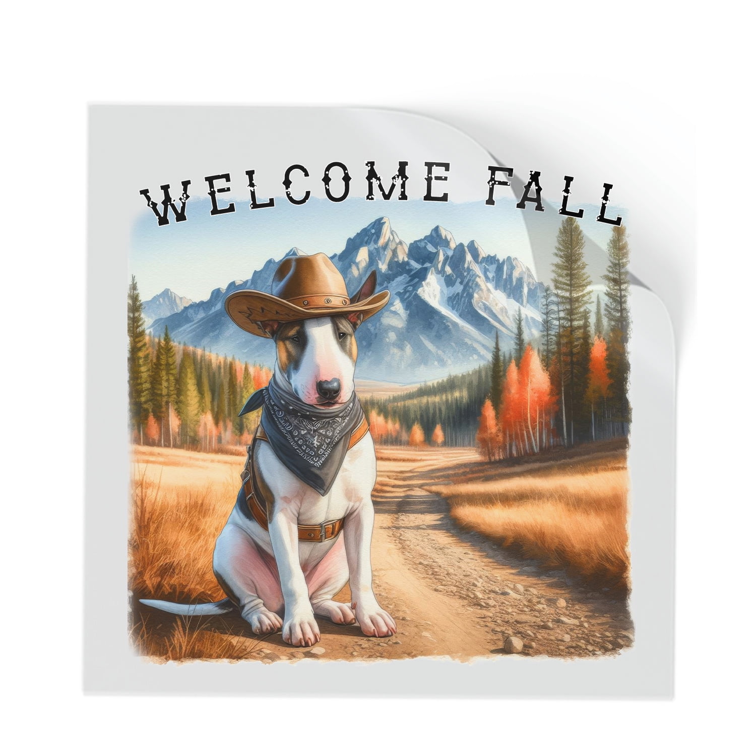 Welcome Fall Western Cowboy Bull Terrier Enjoys Majestic Autumn Cutout ...