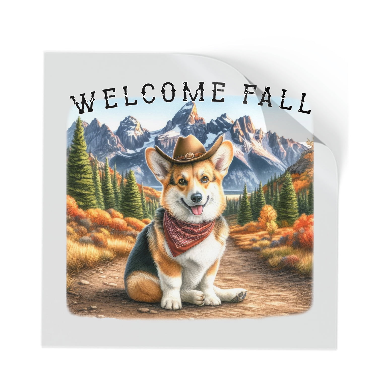 Welcome Fall Western Cowboy Corgi Enjoys Majestic Autumn Cutout ...