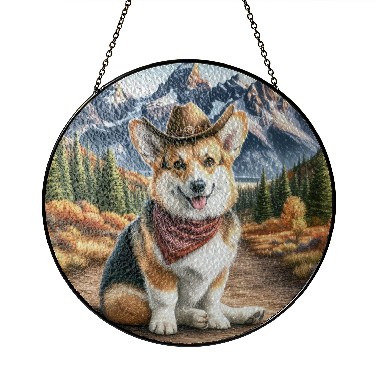 Welcome Fall Western Cowboy Corgi Enjoys Majestic Autumn Stained Glass ...