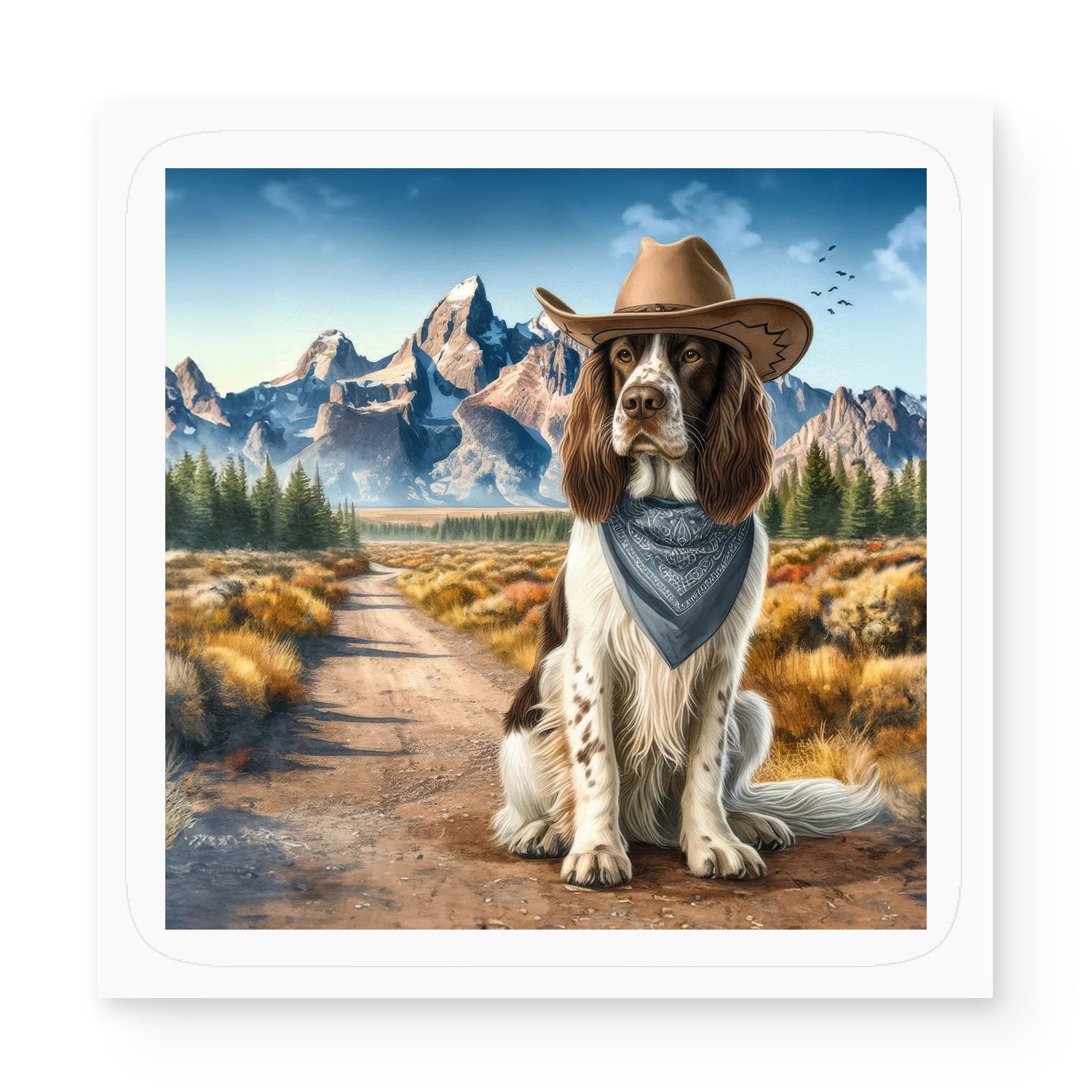 Welcome Fall Western Cowboy English Springer Spaniel Enjoys Majestic Autumn Vinyl Sticker ...