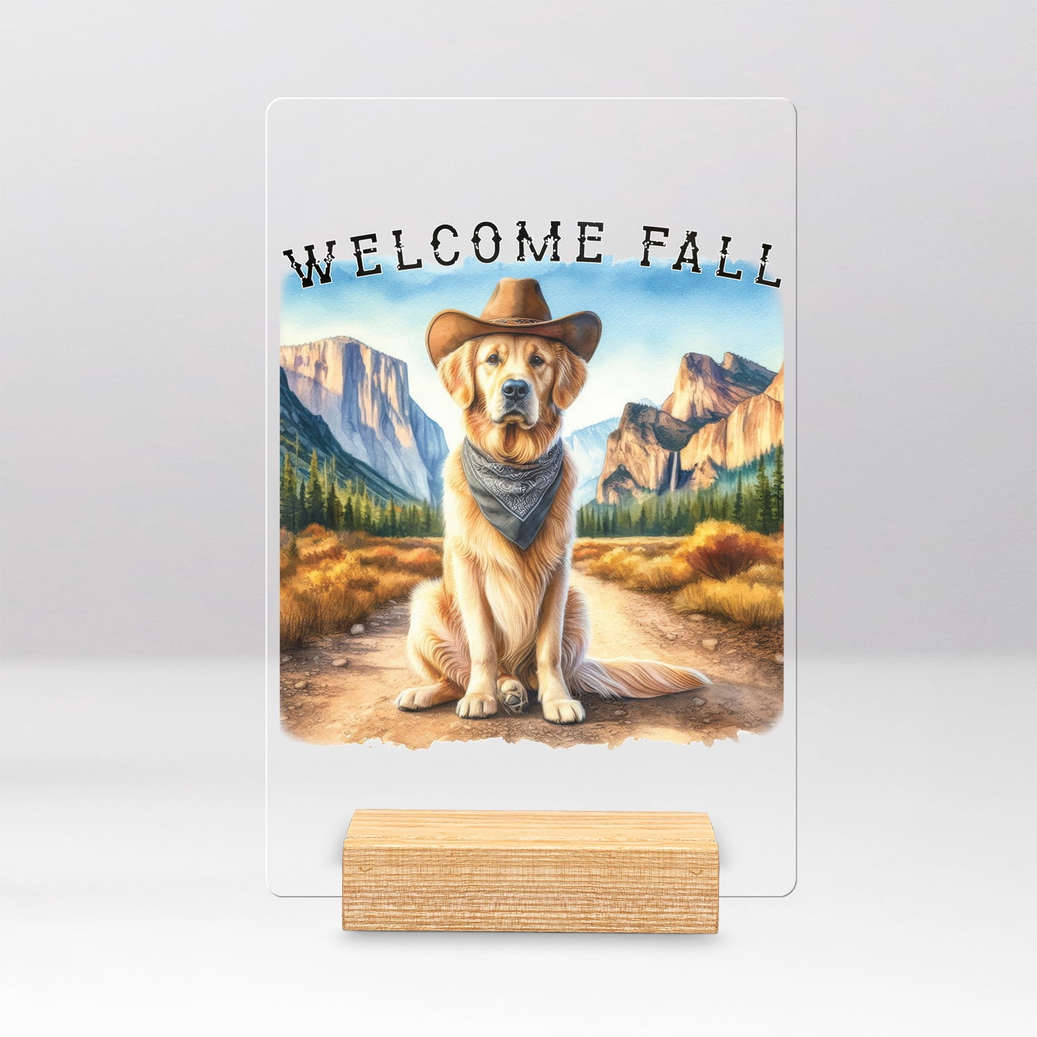 Welcome Fall Western Cowboy Golden Retriever Enjoys Majestic Autumn ...