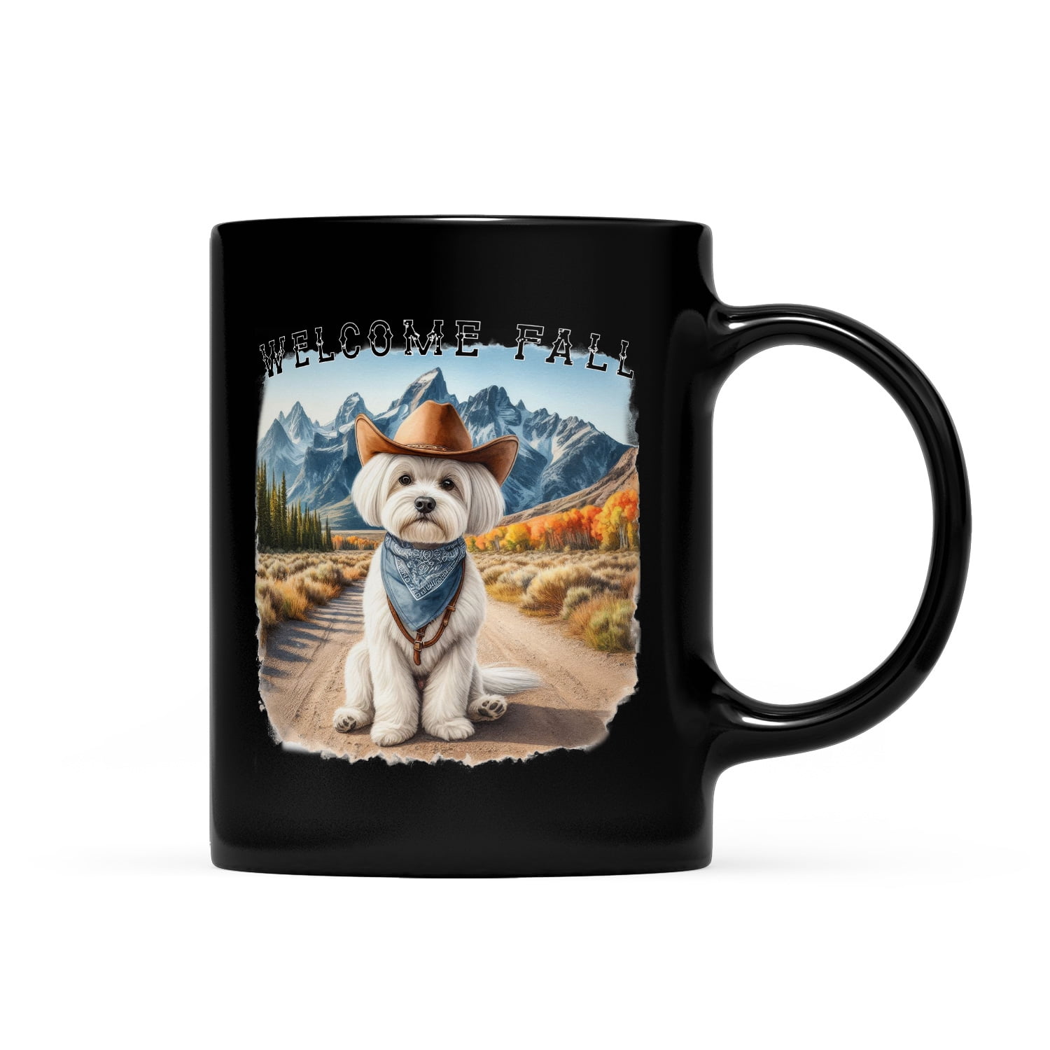 Welcome Fall Western Cowboy Maltese Enjoys Majestic Autumn Mug Maltese ...