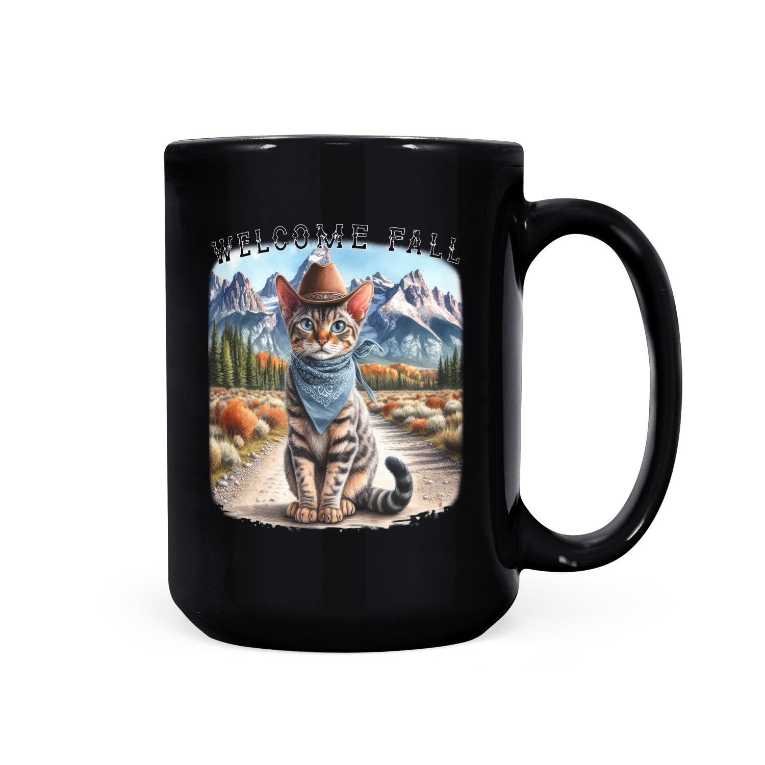 Welcome Fall Western Cowboy Manx Enjoys Majestic Autumn Mug Cat Lover ...