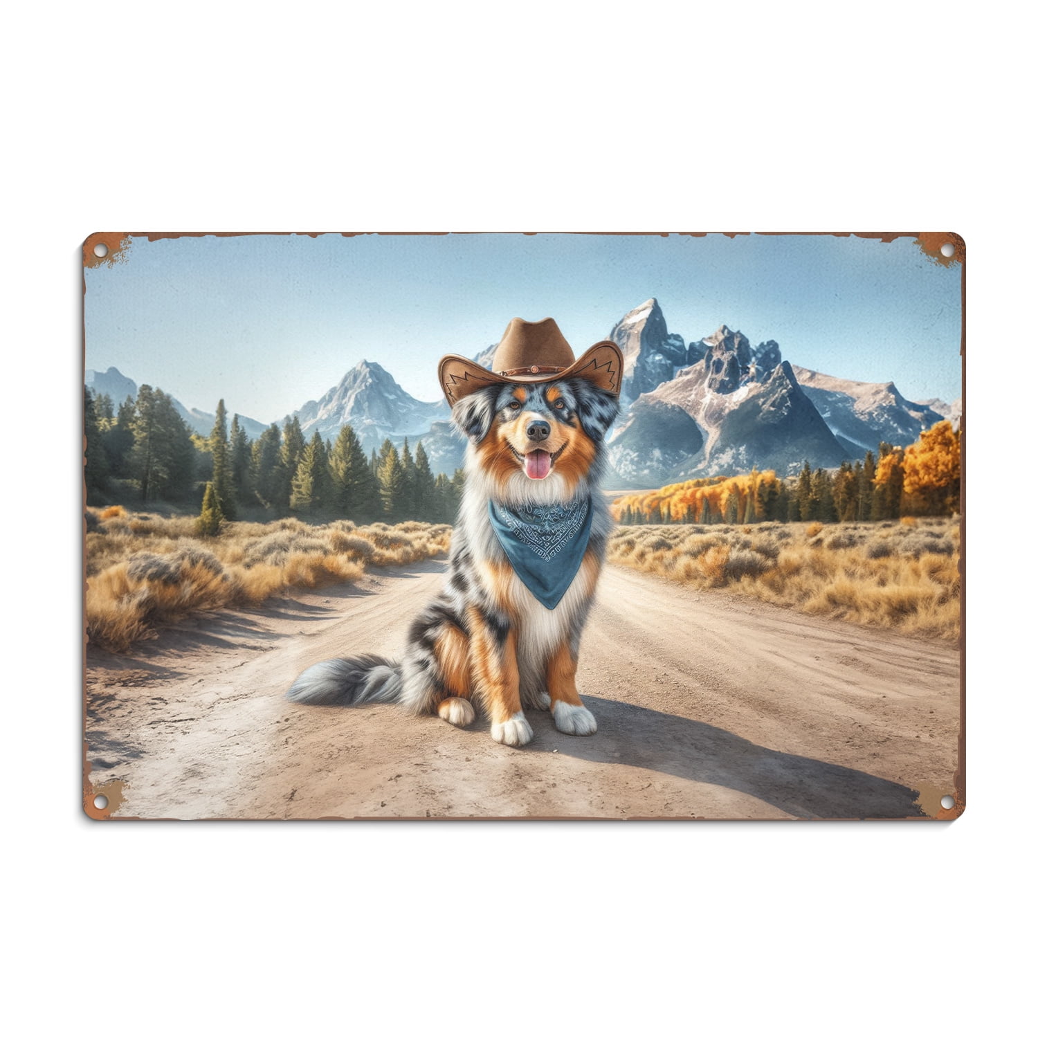 Welcome Fall Western Cowboy Miniature American Shepherd Enjoys Majestic ...