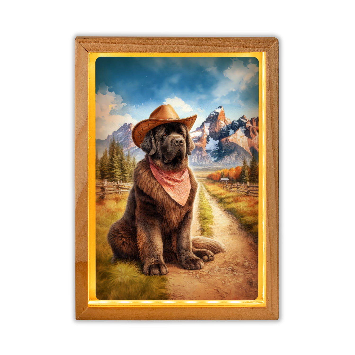 Welcome Fall Western Cowboy Newfoundland Enjoys Majestic Autumn Acrylic ...