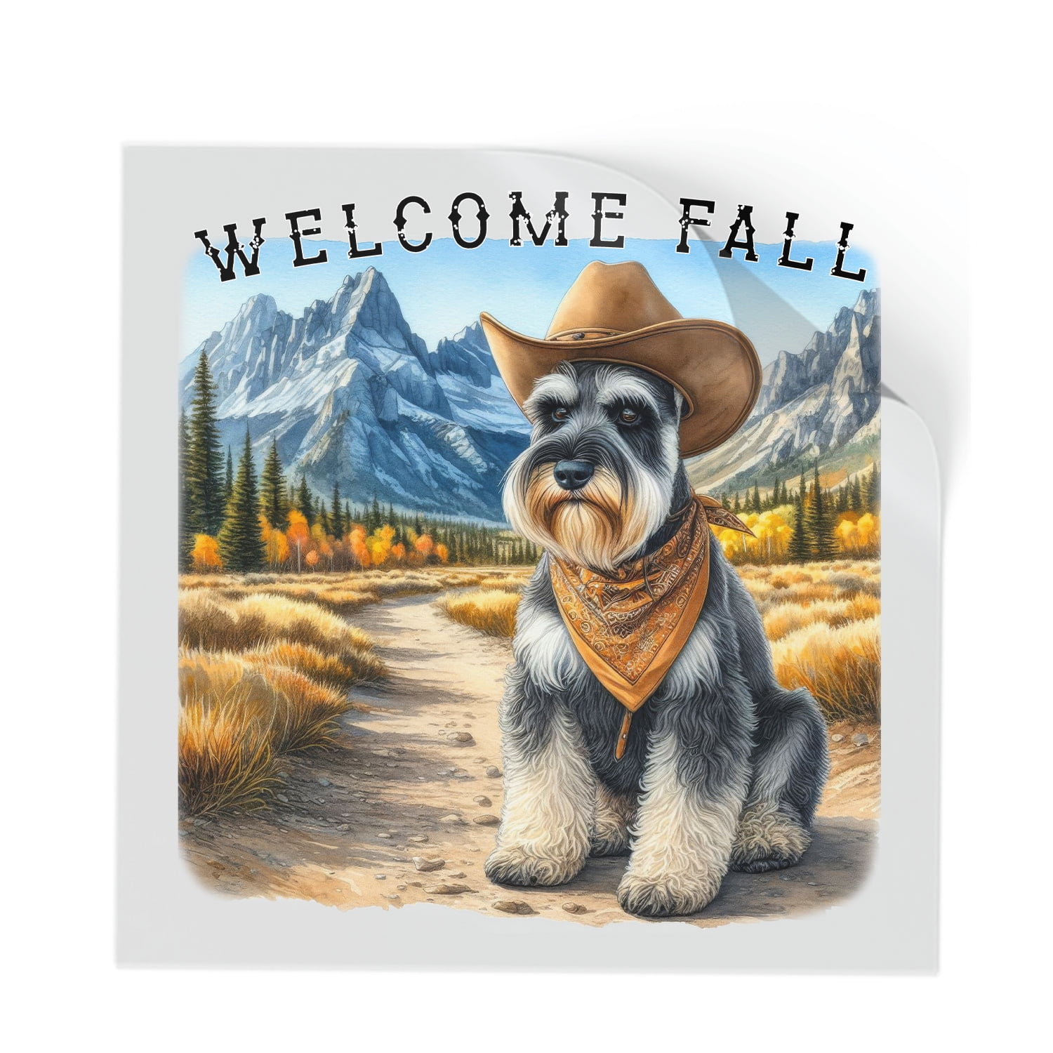 Welcome Fall Western Cowboy Schnauzer Enjoys Majestic Autumn Cutout ...