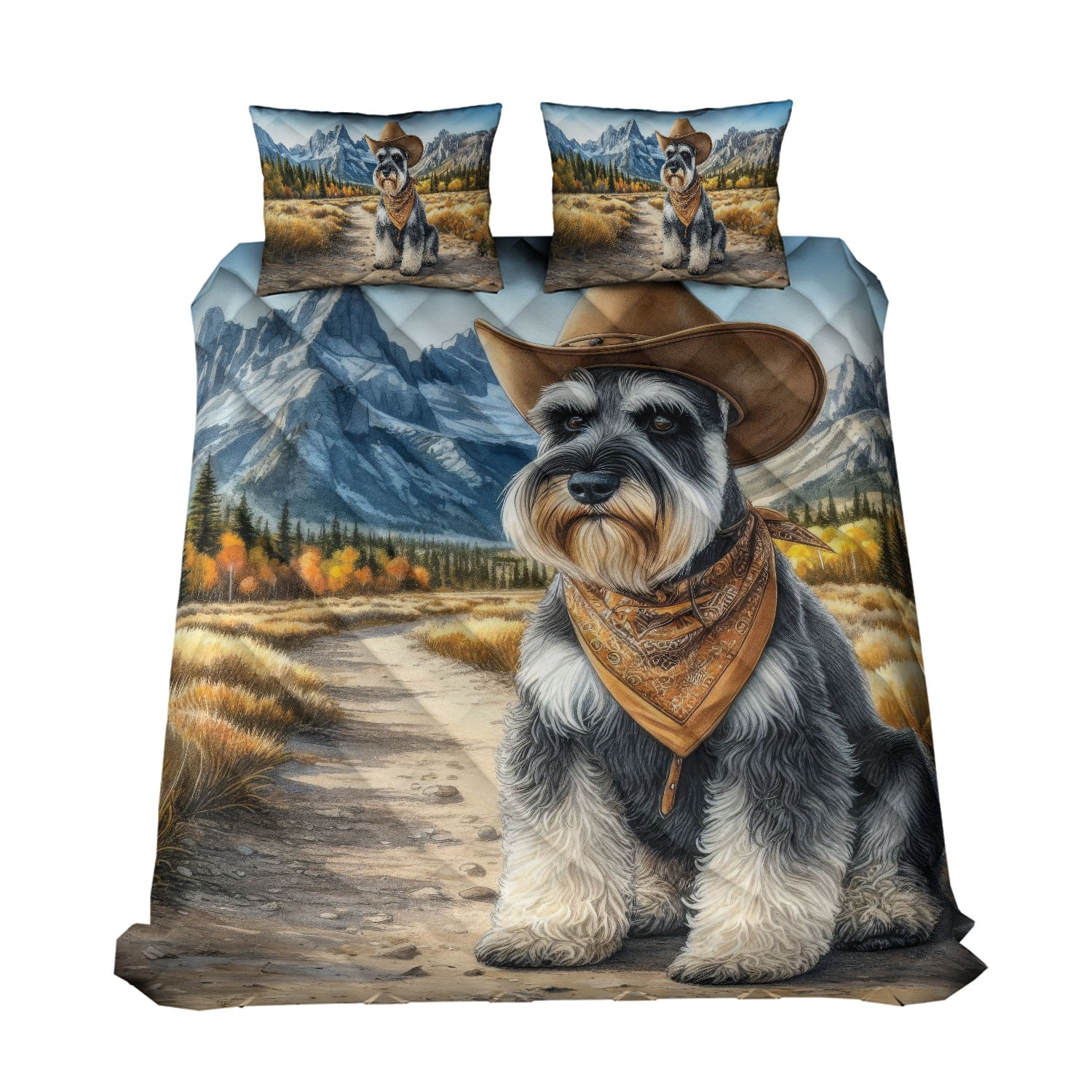Welcome Fall Western Cowboy Schnauzer Enjoys Majestic Autumn Quilt ...