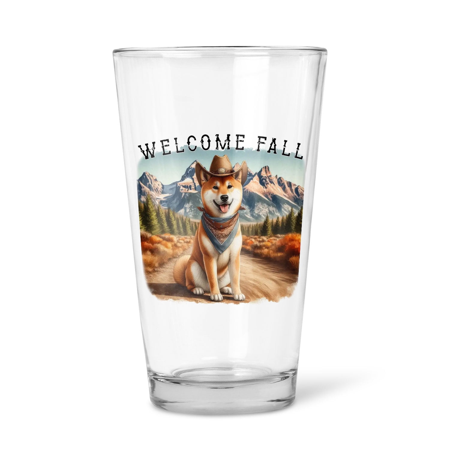 Welcome Fall Western Cowboy Shiba Inu Enjoys Majestic Autumn 16oz Pint ...