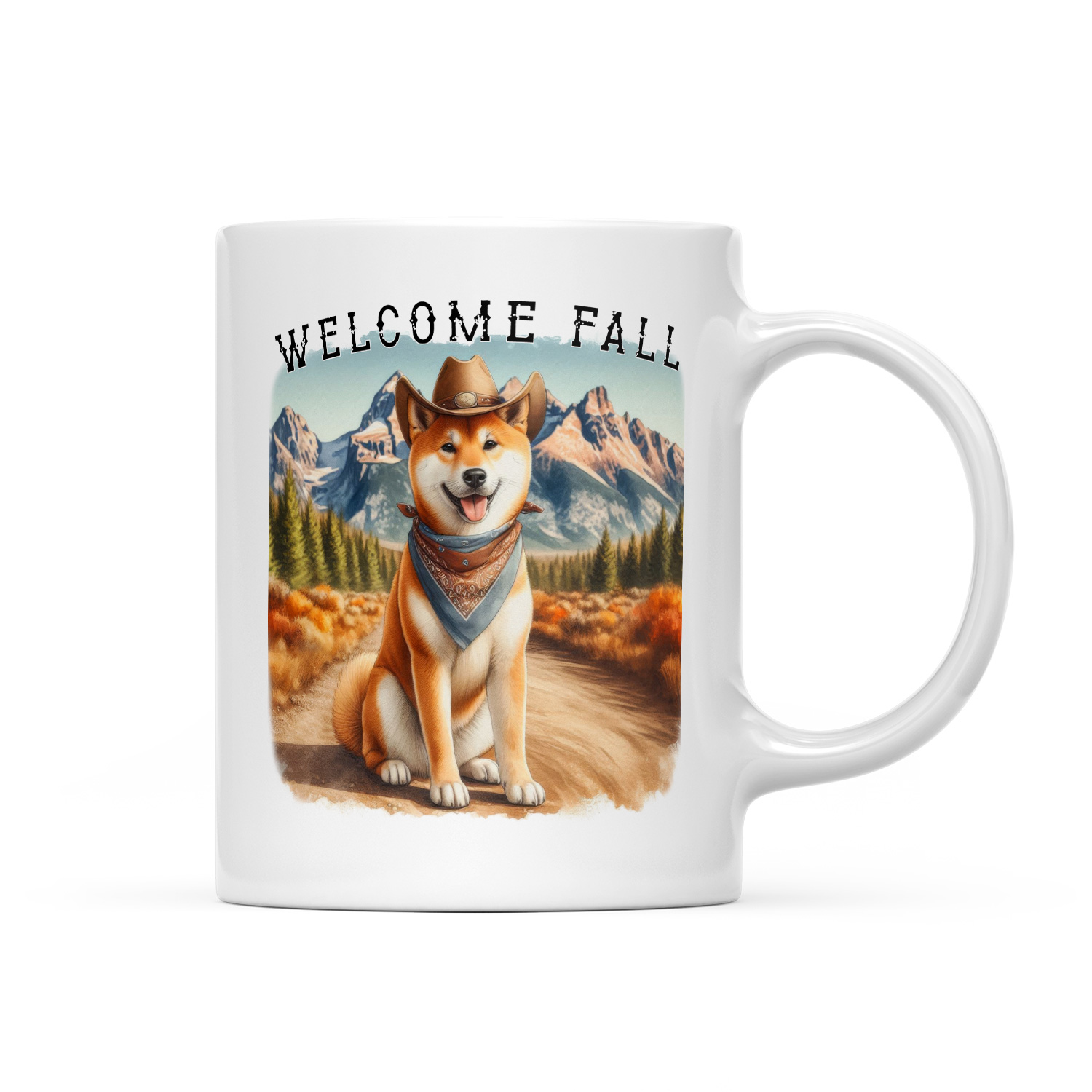 Welcome Fall Western Cowboy Shiba Inu Enjoys Majestic Autumn Mug Shibas ...