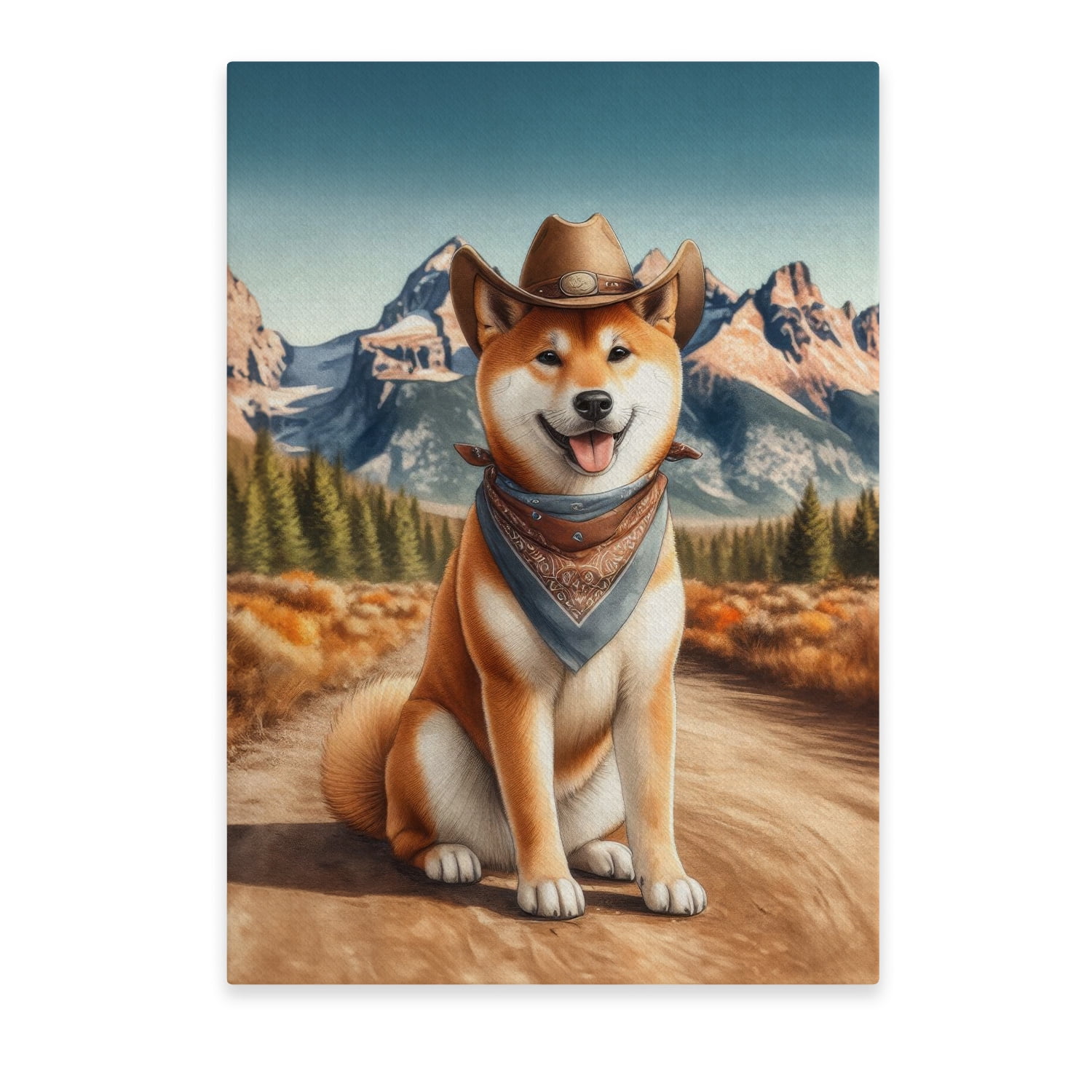Welcome Fall Western Cowboy Shiba Inu Enjoys Majestic Autumn Vertical ...