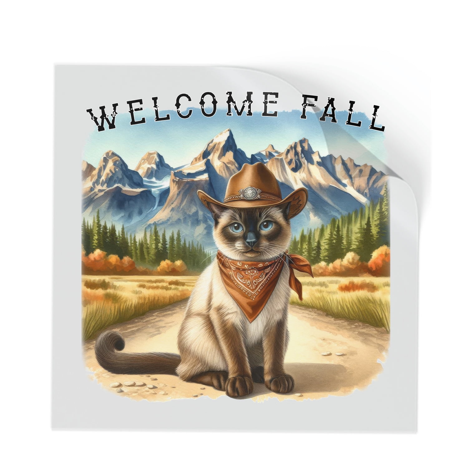 Welcome Fall Western Cowboy Siamese Enjoys Majestic Autumn Cutout ...