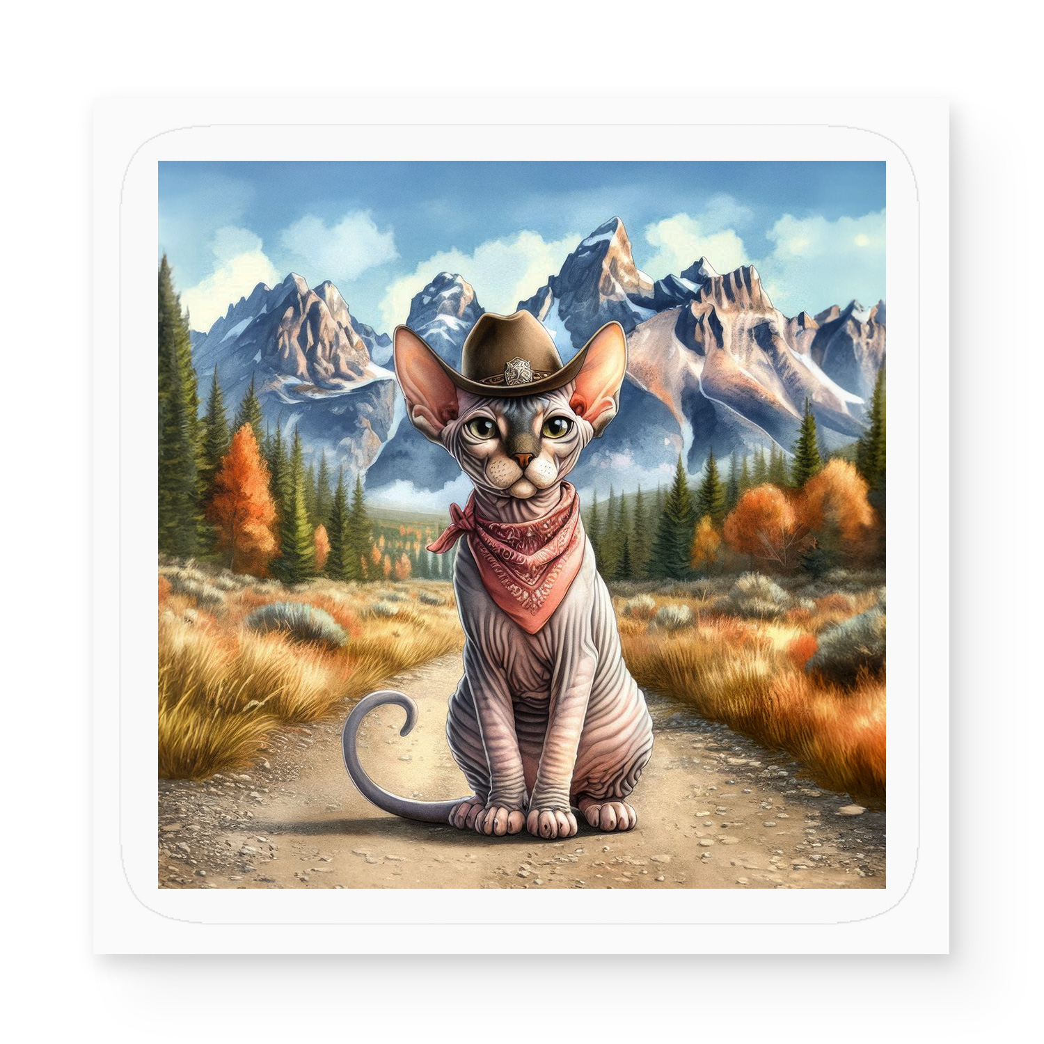 Welcome Fall Western Cowboy Sphynx Enjoys Majestic Autumn Vinyl Sticker ...