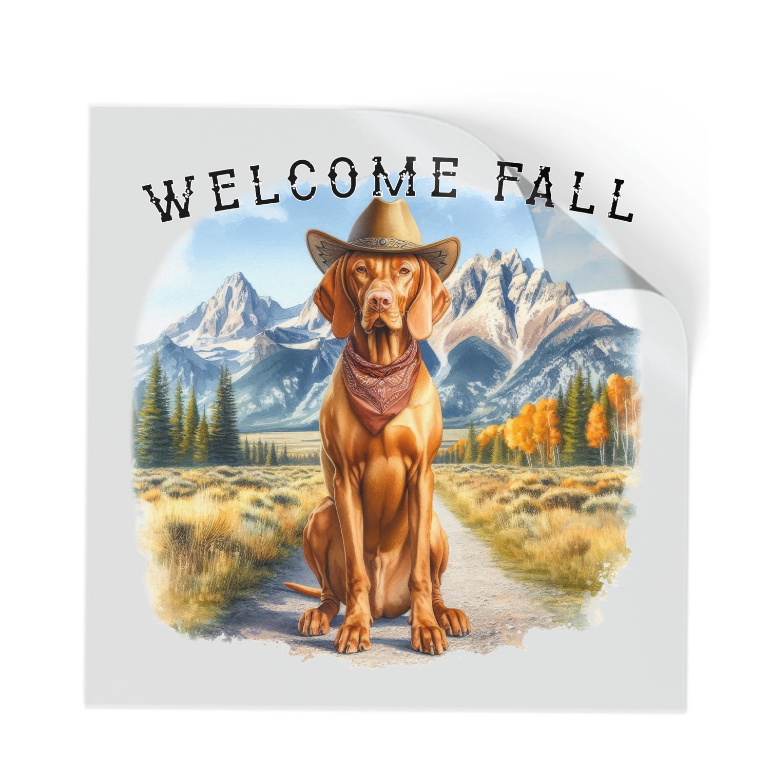 Welcome Fall Western Cowboy Vizsla Enjoys Majestic Autumn Cutout ...