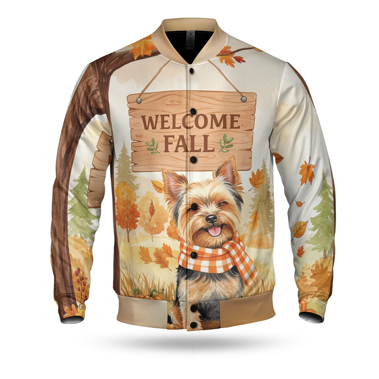 Welcome Fall Yorkshire Terrier Cozy Autumn Field Pumpkins Golden Leaves ...