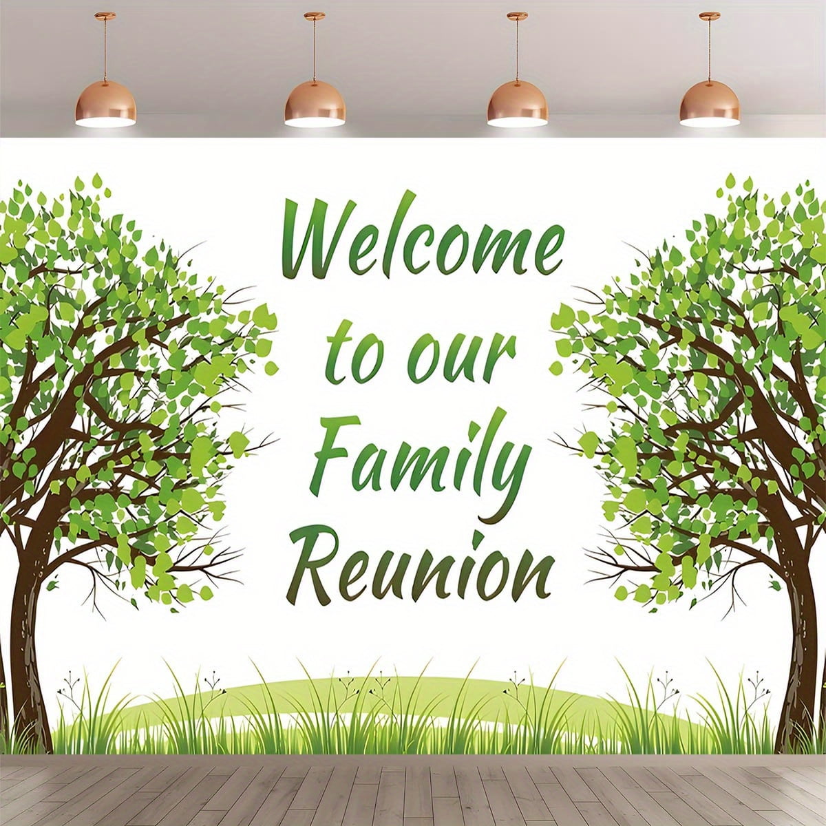 "Welcome to Our Family Reunion" Backdrop Banner - Green Tree and Grass ...