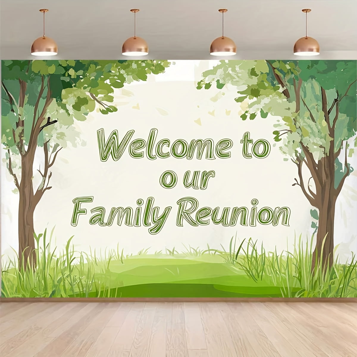 Welcome to Our Family Reunion Backdrop Lush Green Trees and Sunlit ...