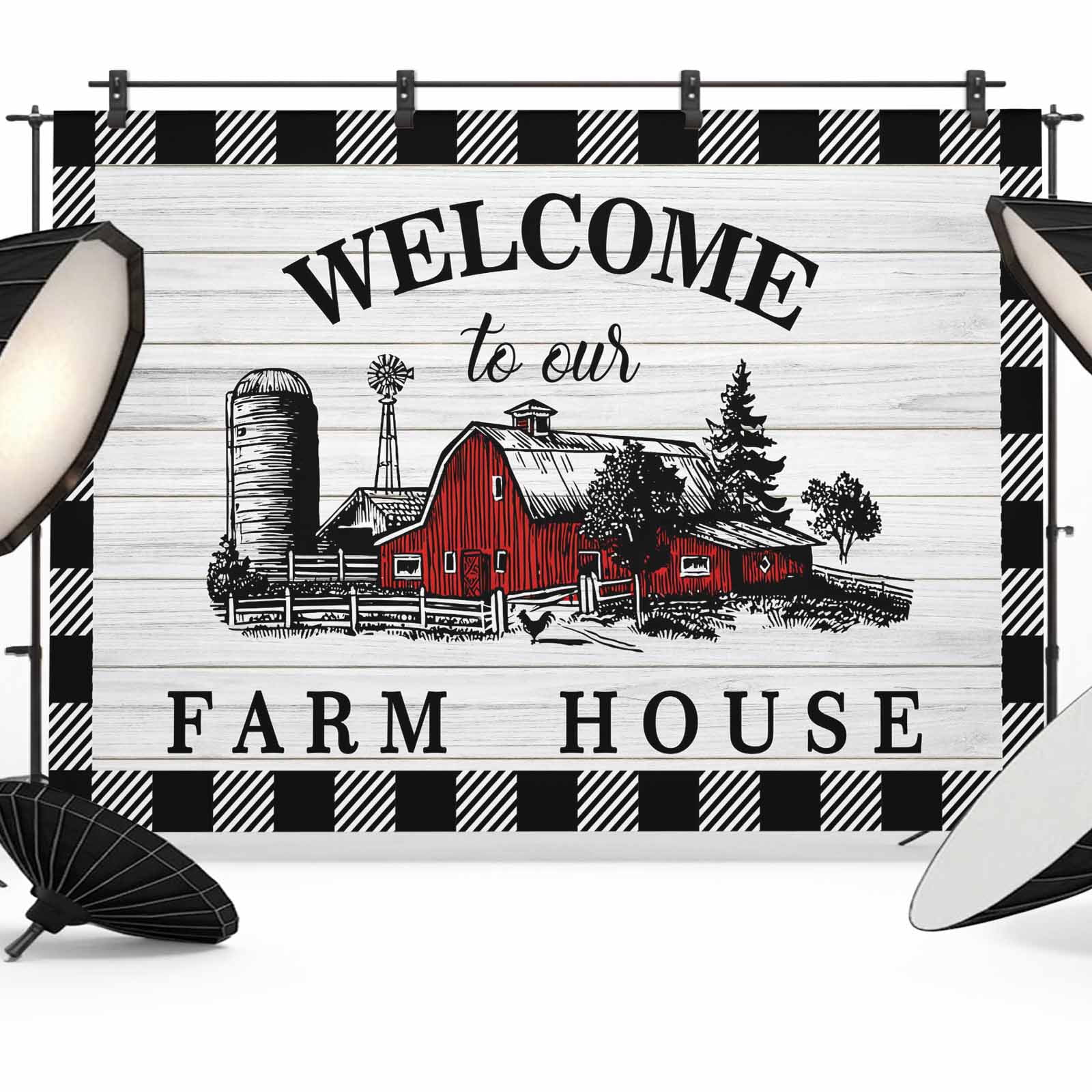 Welcome to Our Farm House Photography Backdrop 10x8FT, Red Barn Vintage ...