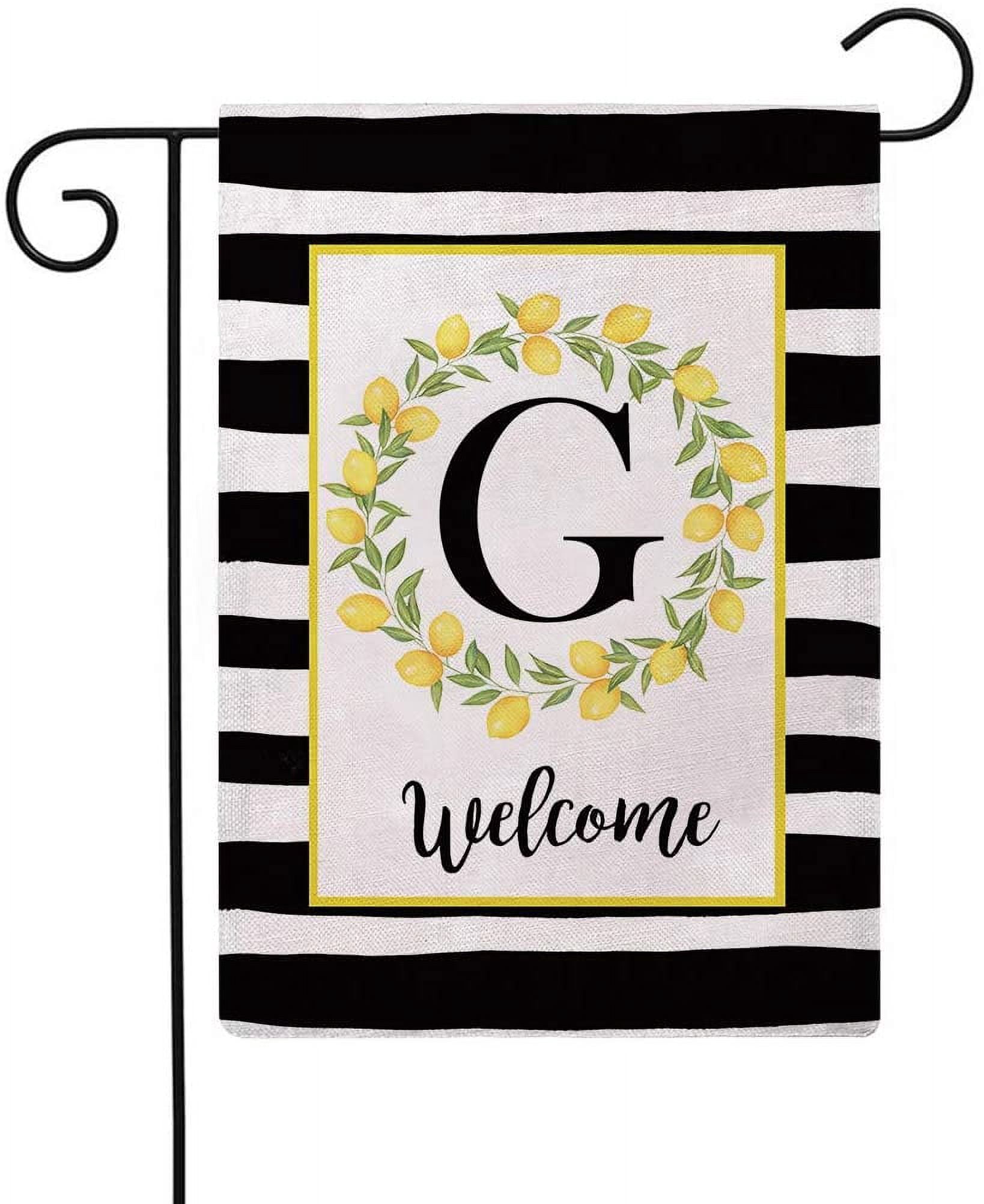 Welcome Farmhouse Decorative Garden Flags with Letter G/Lemons Wreath ...
