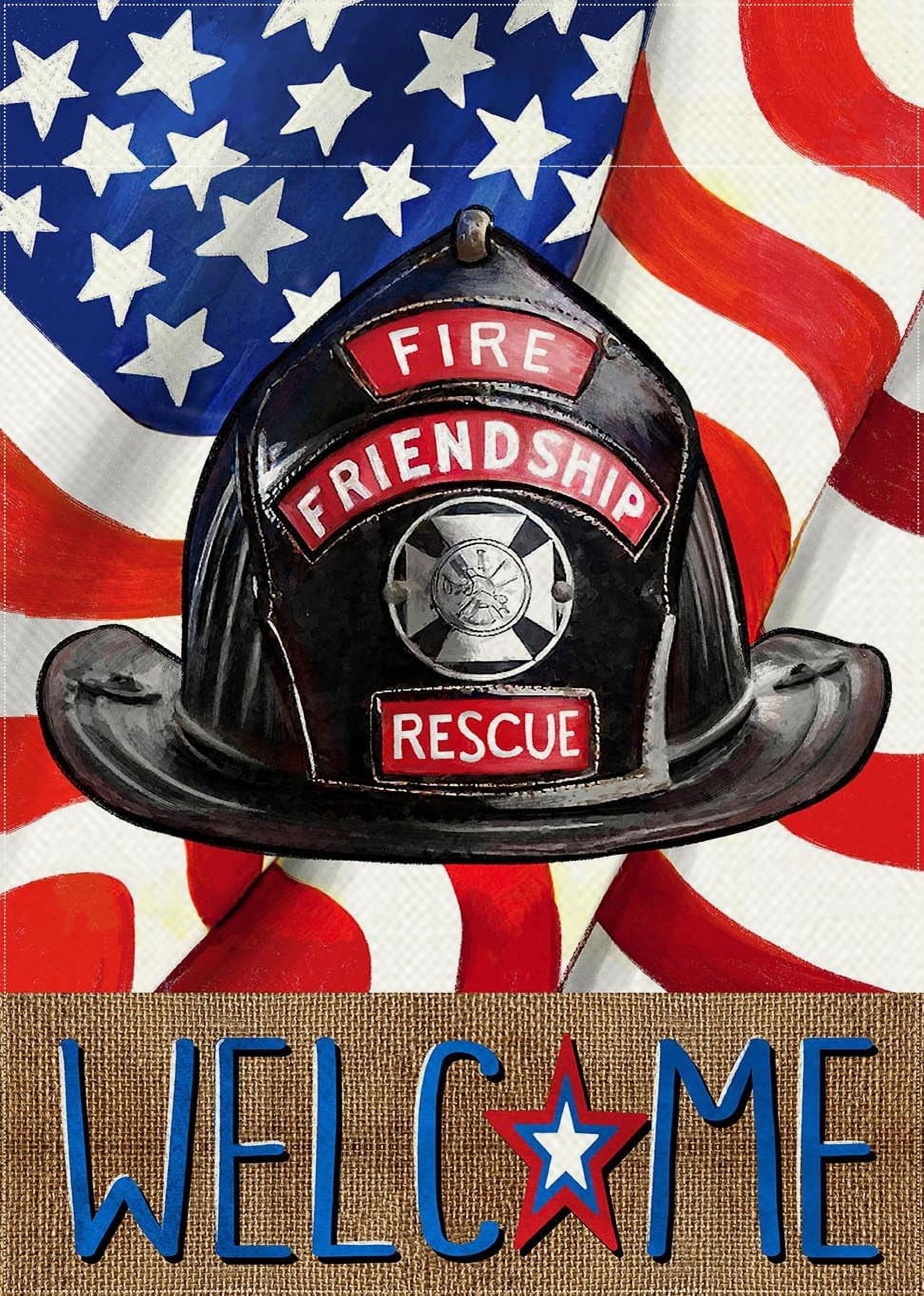 Welcome Firefighters Helmet Decorative Garden Flag, Fireman Emergency ...