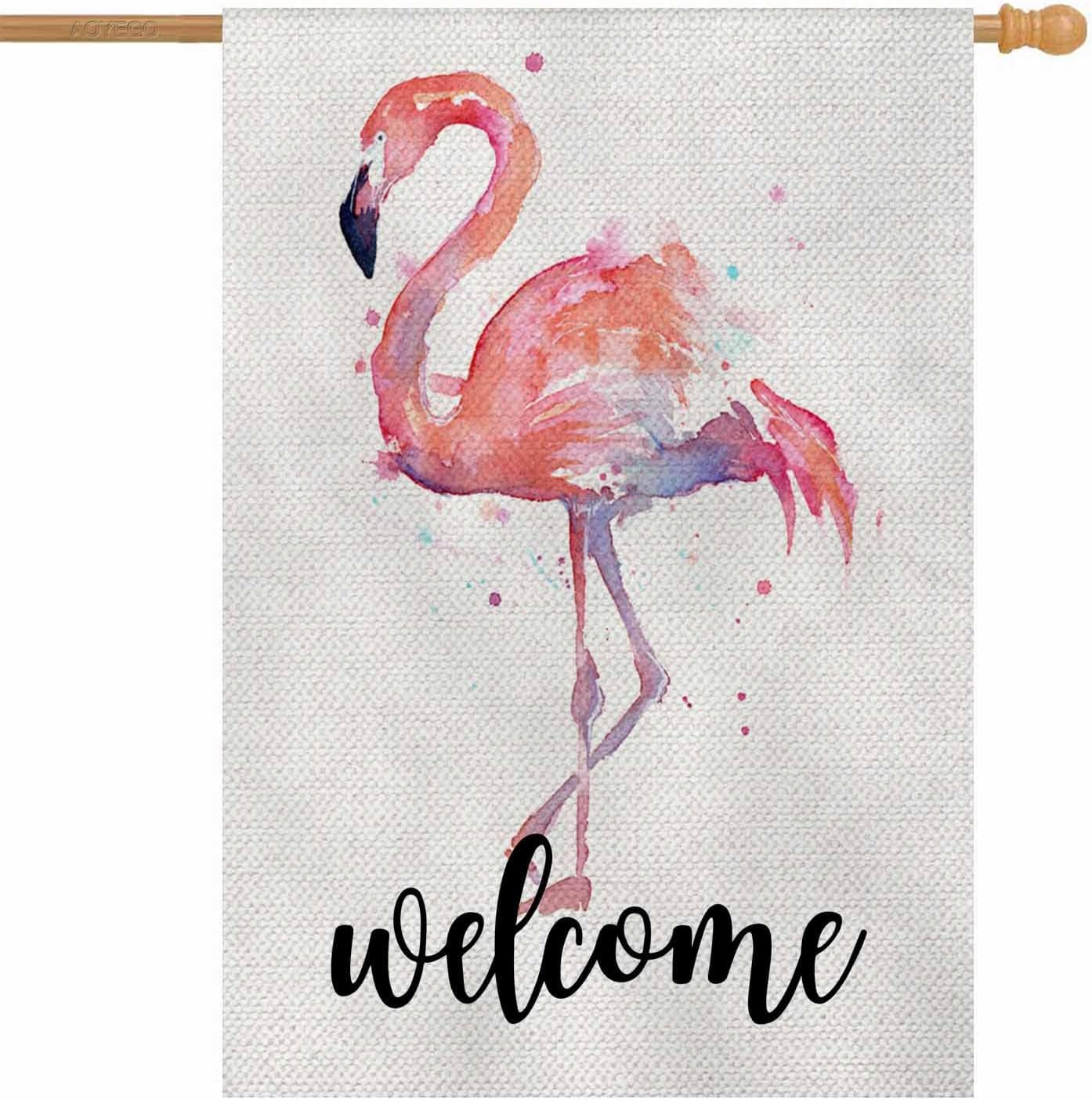 Welcome Flamingo House Flags 12 X 18 inch Double Sided Watercolor ...