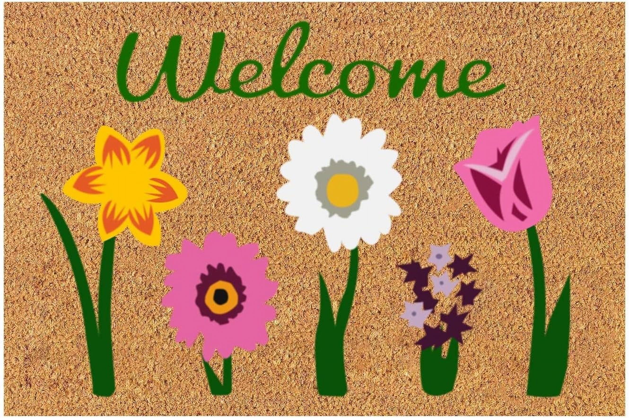Welcome Floral Coco Coir Doormat for Indoor Outdoor Prime of The Day ...