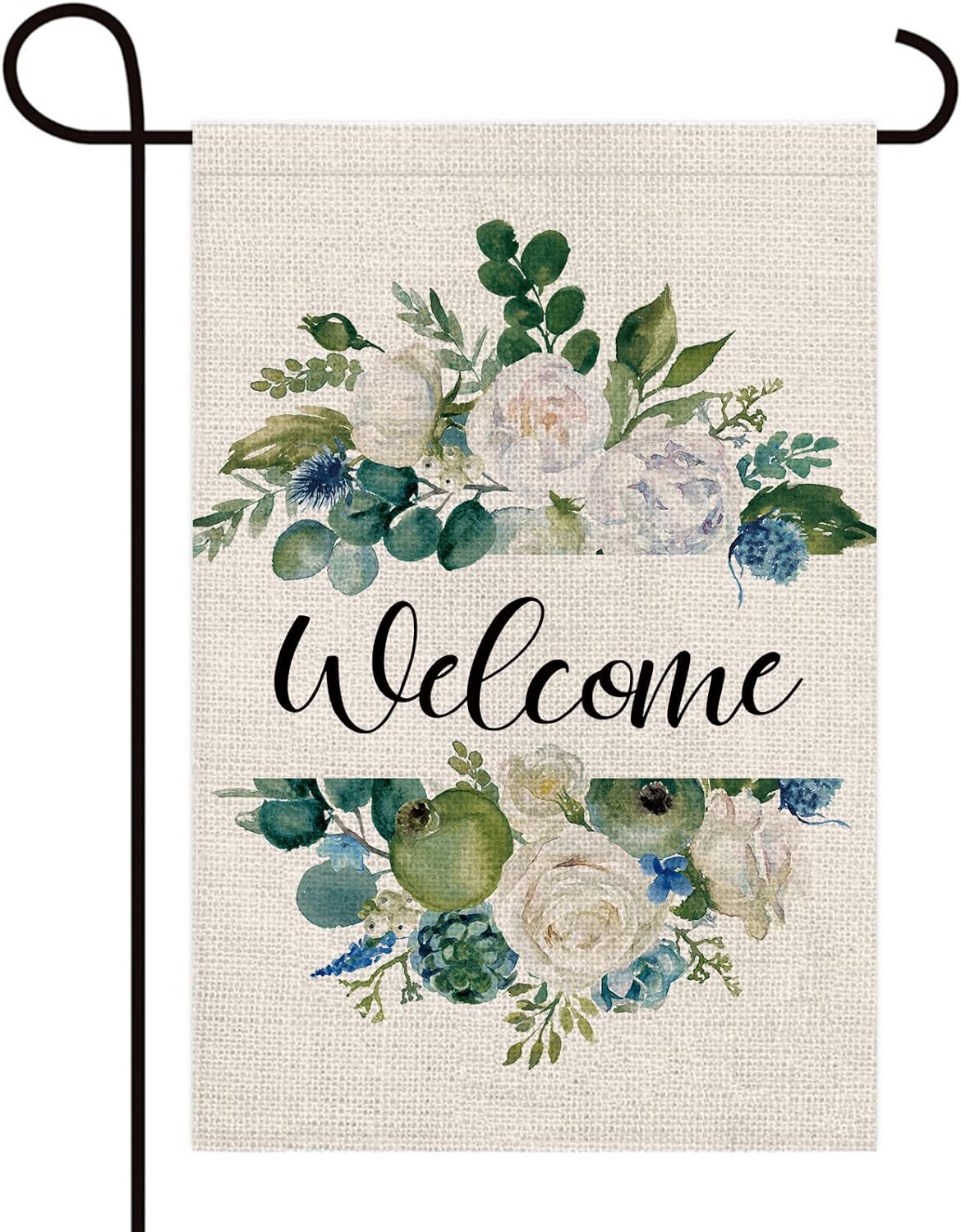 Welcome Floral Double Sided Burlap Garden Flag Spring Summer Seasonal ...