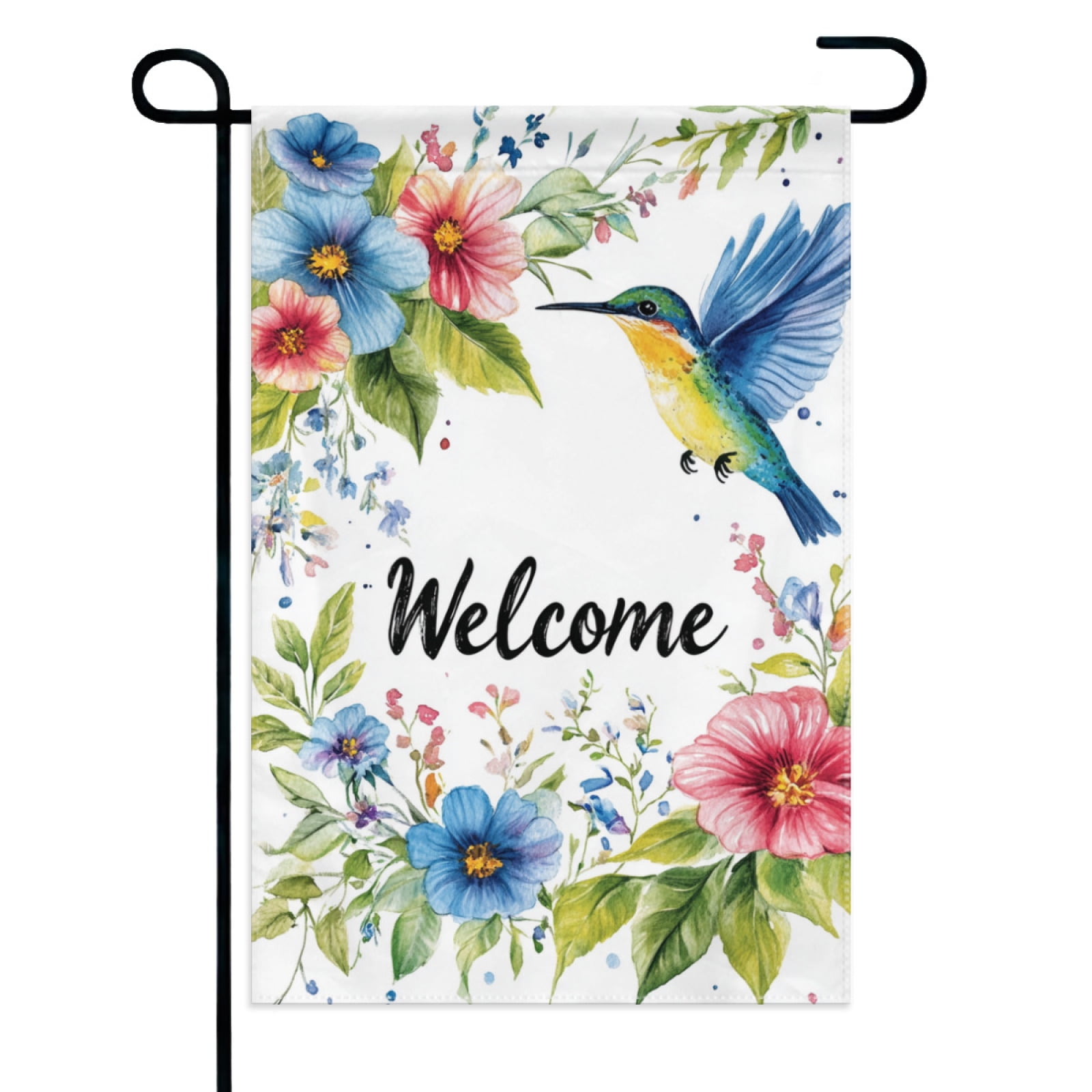 Welcome Floral Hummingbird Garden Flags 12×18 Inch Double Sided ...