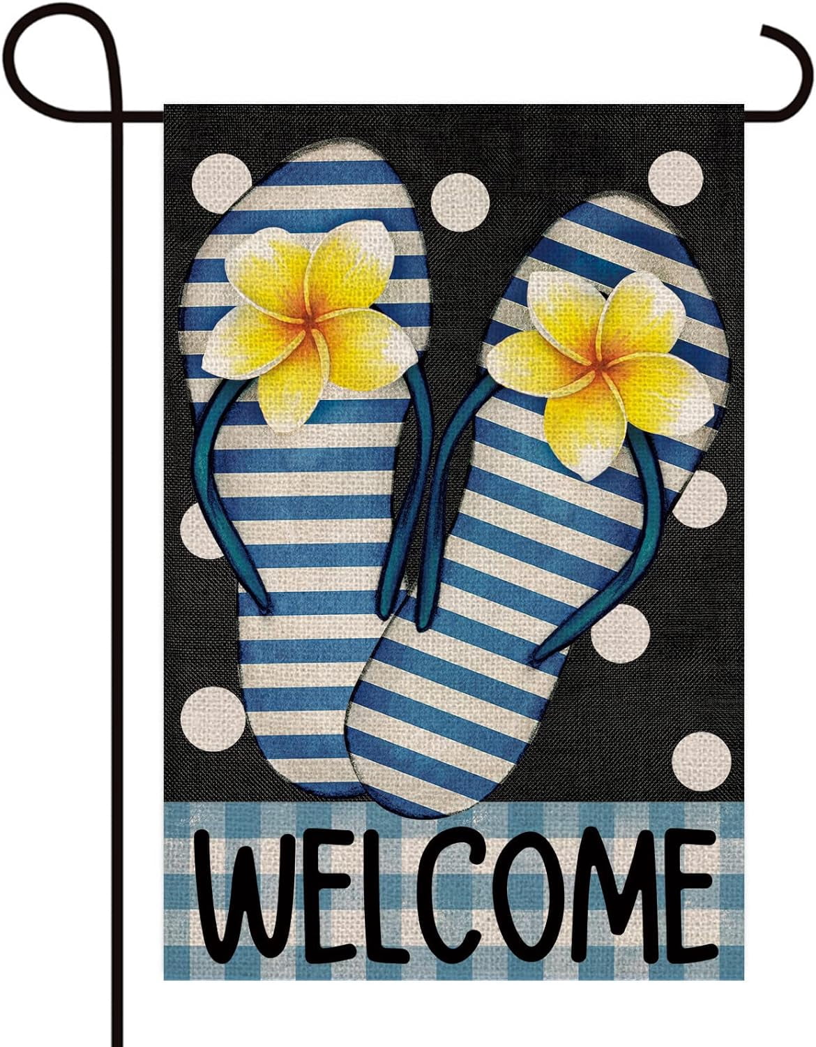 Welcome Floral Stripes Flip Flops Decoration Double Sided Burlap Garden ...