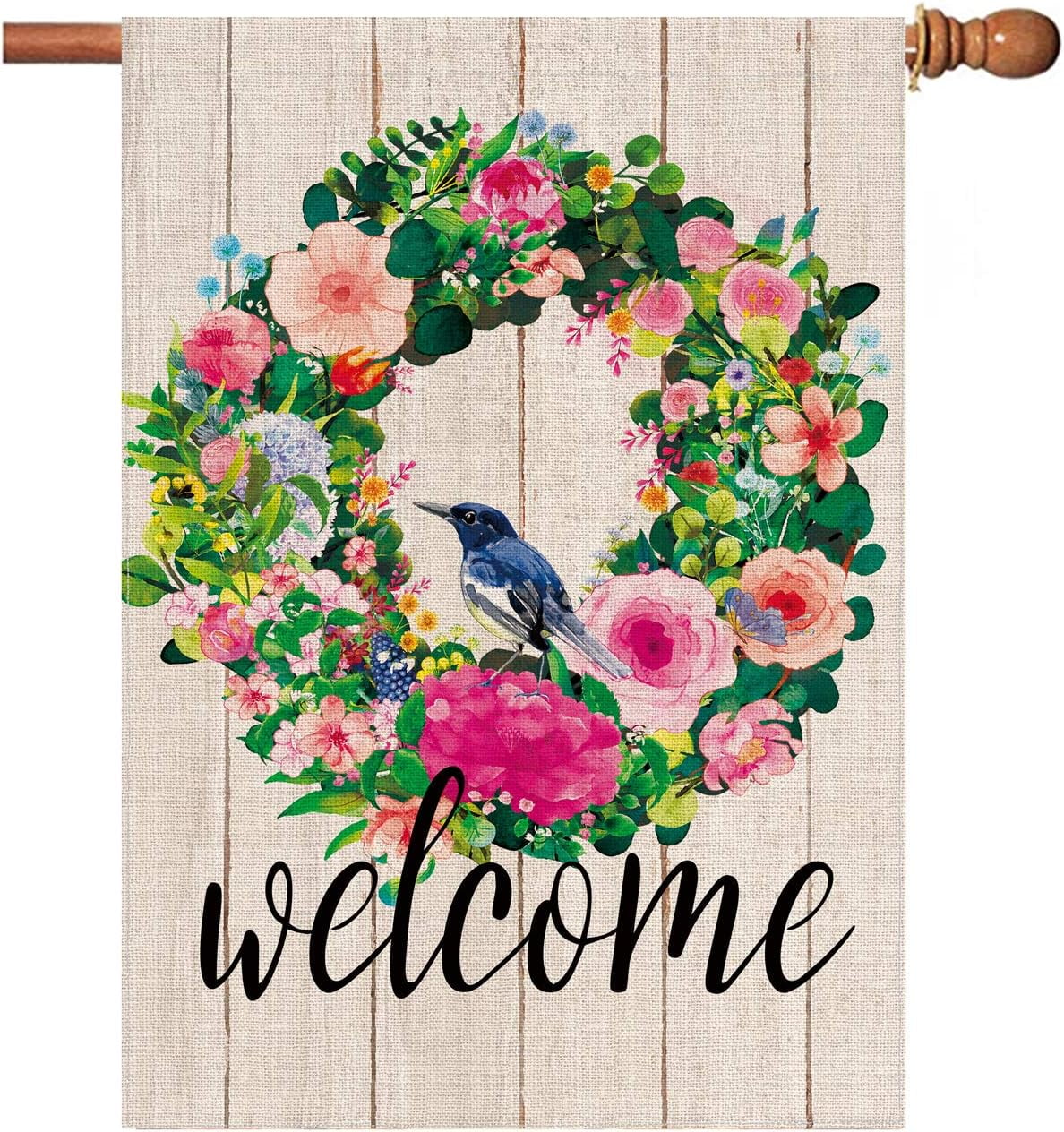 Welcome Flower Wreath Spring Flags 28 x 40 Double Sided.Decorative Yard ...