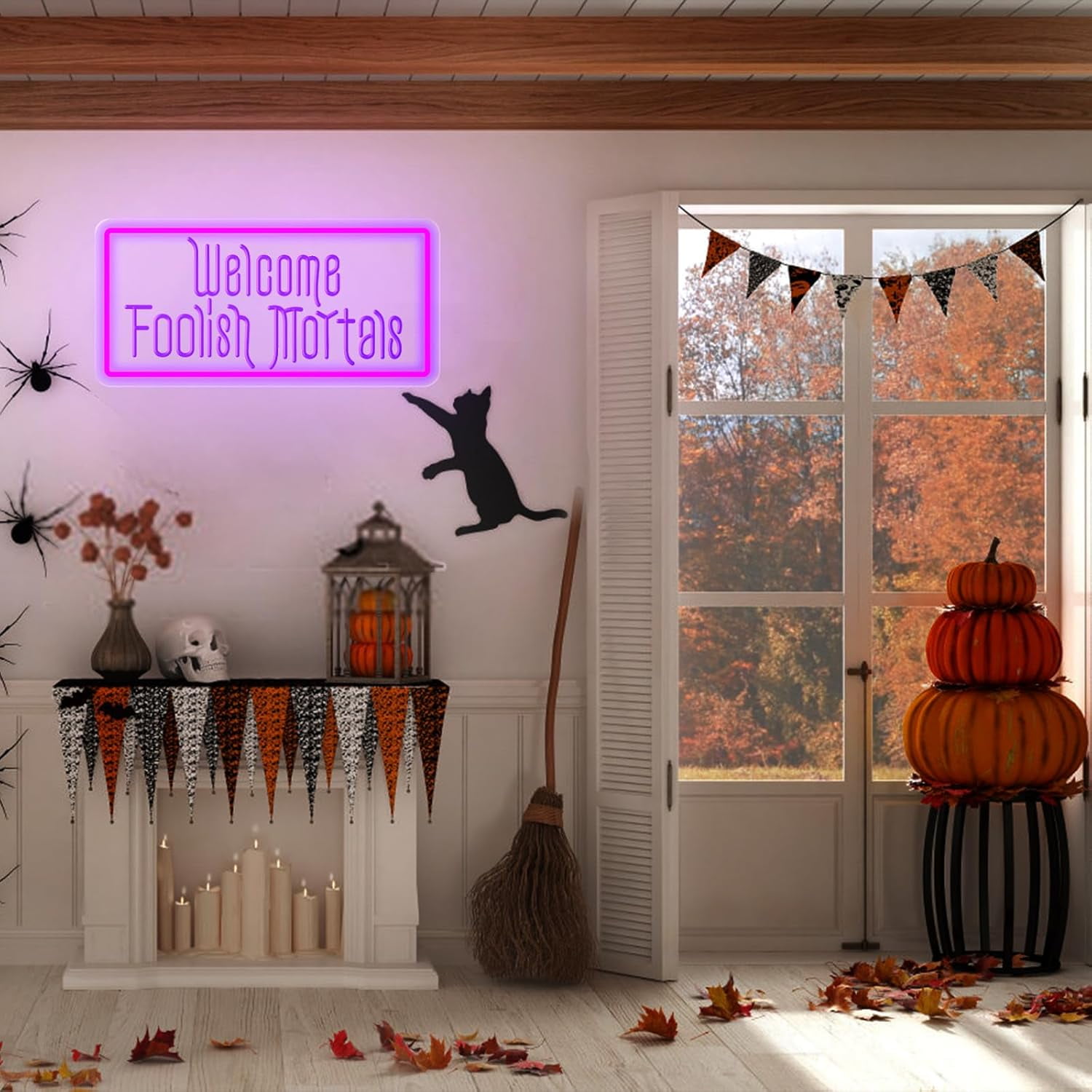 Welcome Foolish Mortals Neon Sign,Dimmable Spooky Gothic Haunted ...