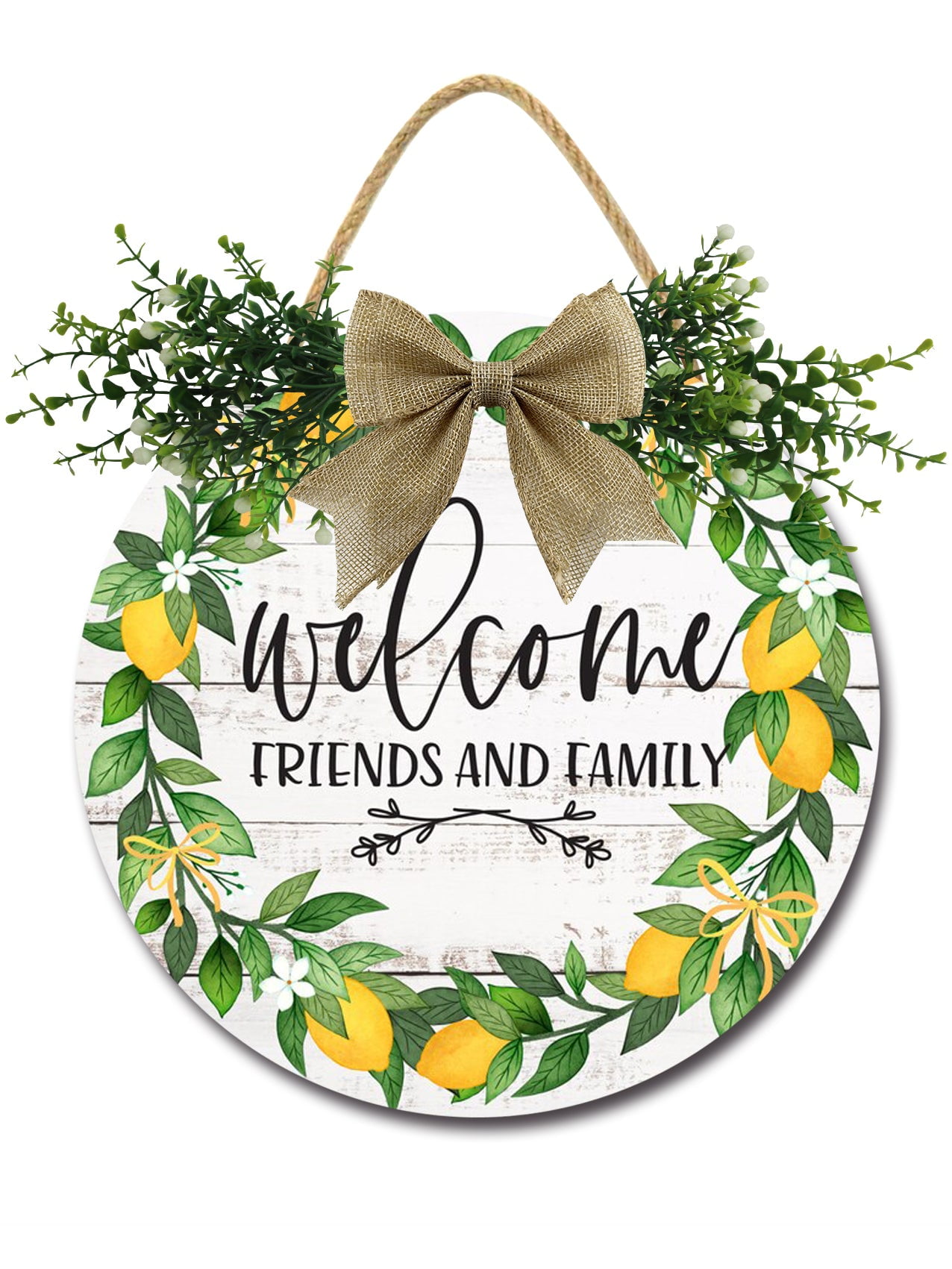 Welcome Friends And Family Door Sign Home Decor Round Wood Wreaths Wall ...