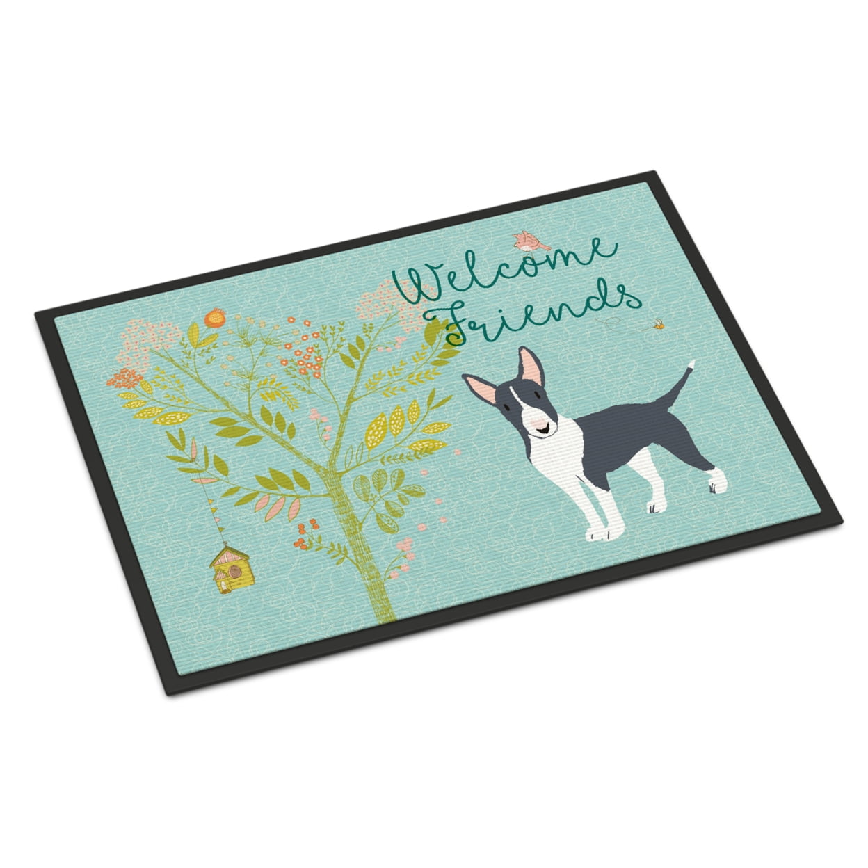 Welcome Friends Black Bull Terrier Door Mat - Walmart.com