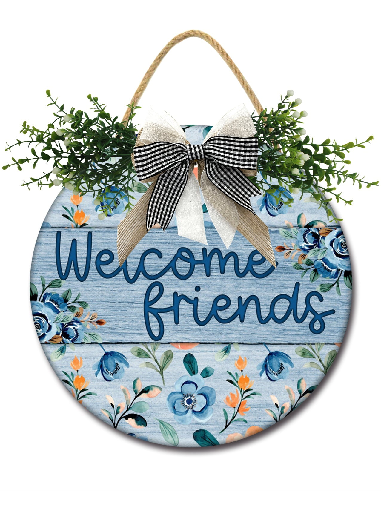 Welcome Friends Sign Front Door Porch Decorations, Round Rustic Wood ...
