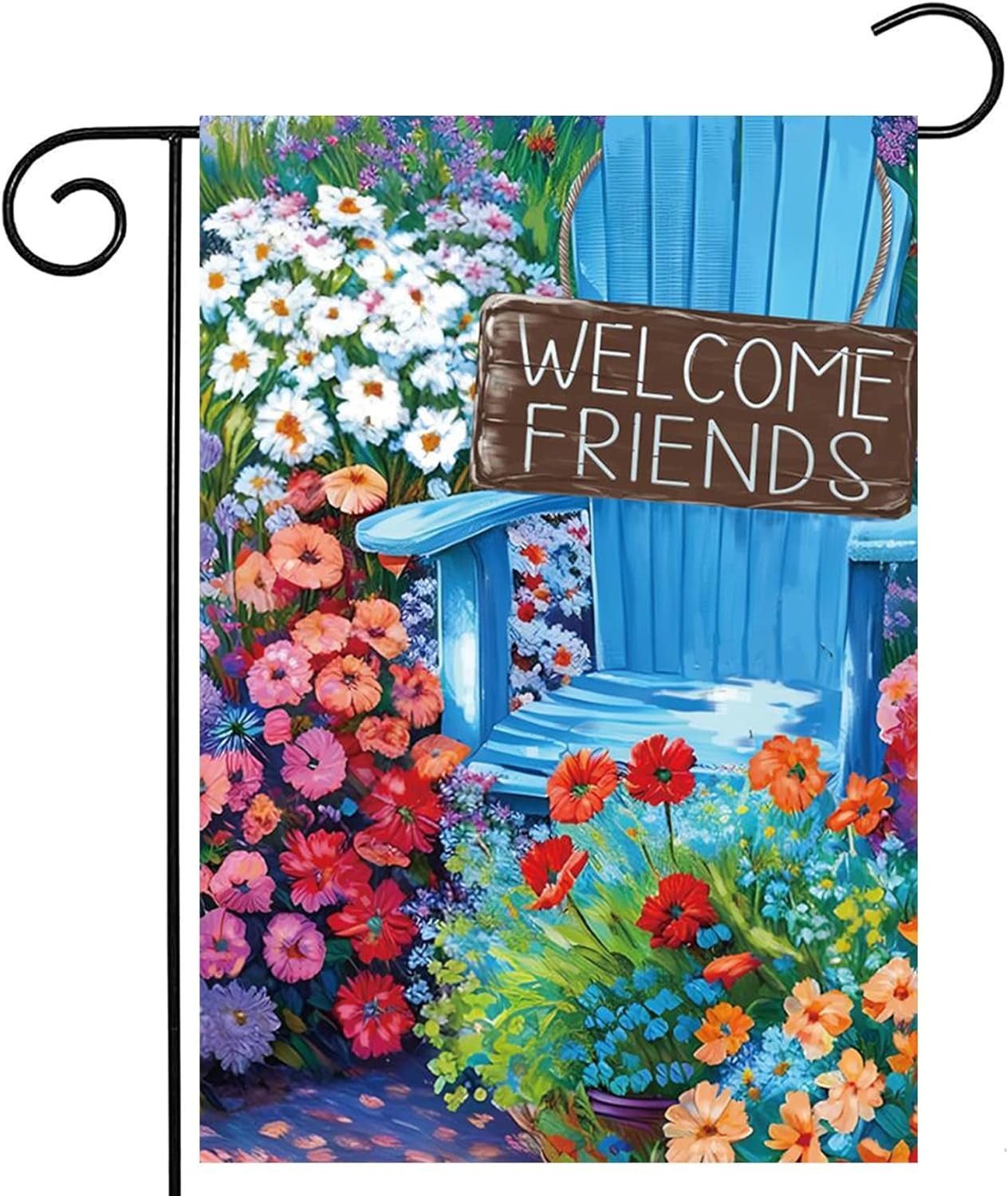 Welcome Friends Spring Chair Garden Flags Double Sided Summer Floral ...