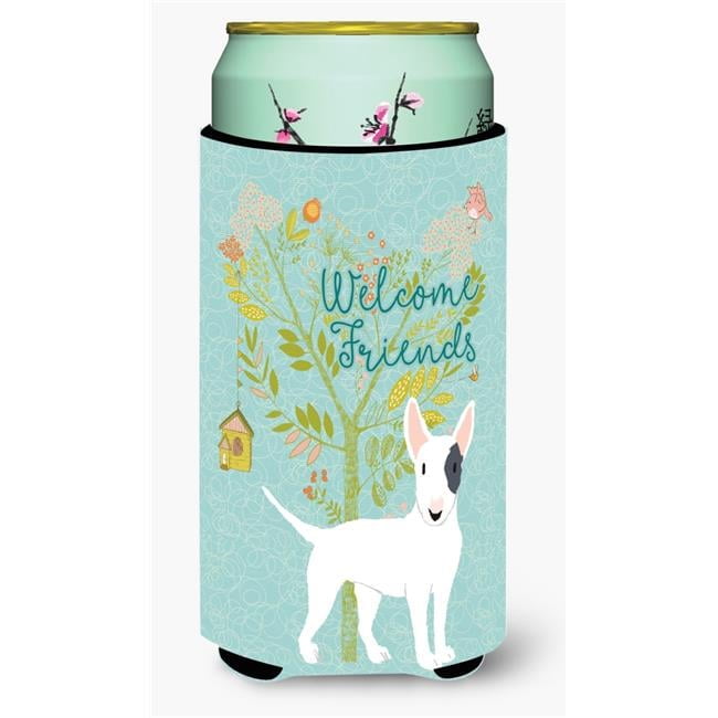 Welcome Friends White Patched Bull Terrier Tall Boy Beverage Insulator ...