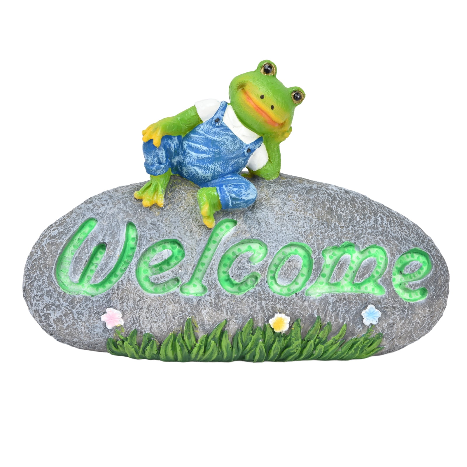 Welcome Frog Statue Luminous Garden Decor Resin Craftwork Patio Yard ...