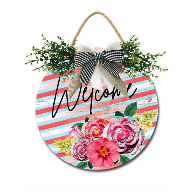 Welcome Front Door Sign Funny Wreaths Hanging Wooden Plaque Decoration ...