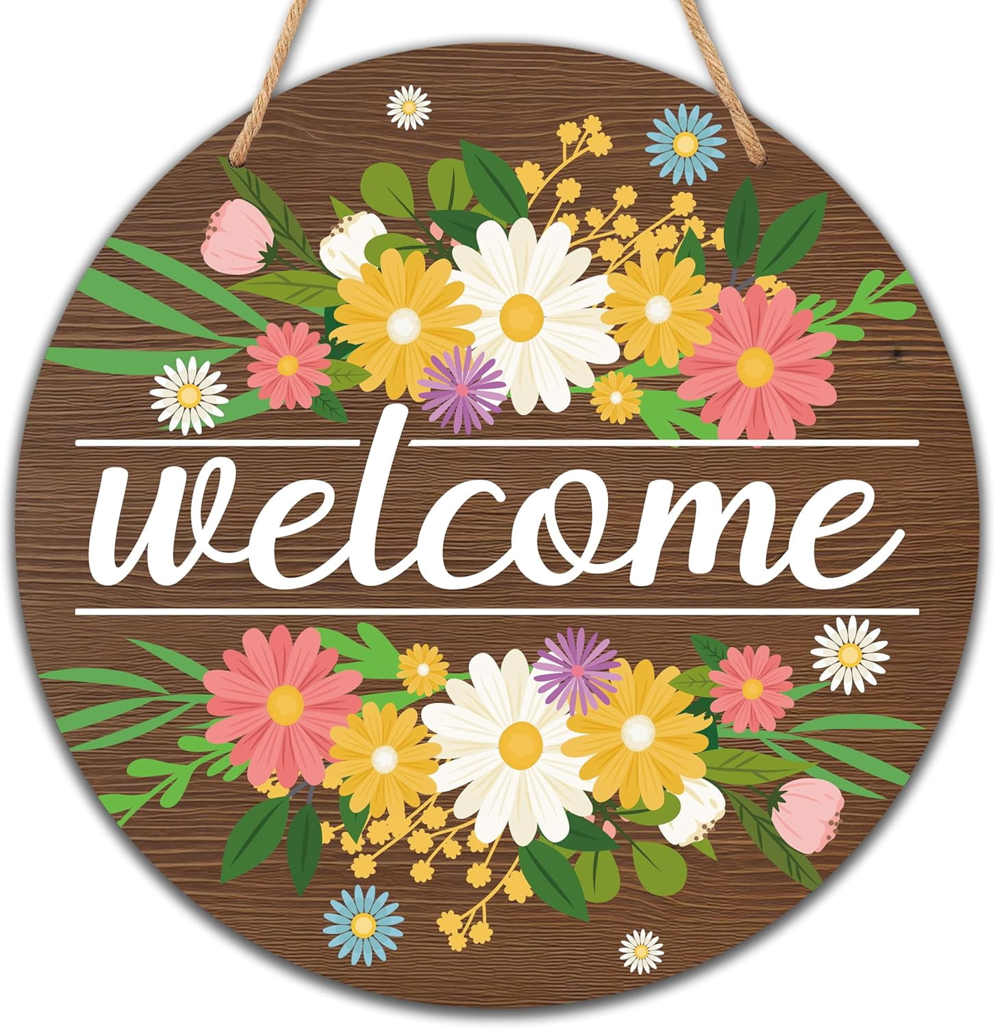 Welcome Front Door Sign, Spring Summer Flower Wooden Hanging Sign ...