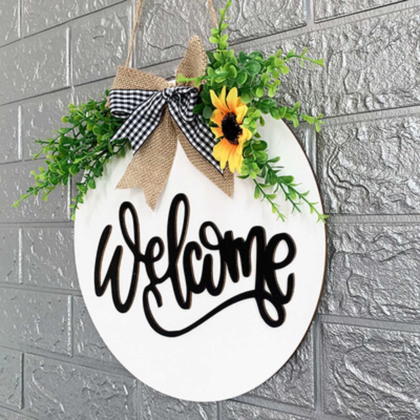 Welcome Front Door Wreath | Wooden Hanging Door Decoration | 30cm ...