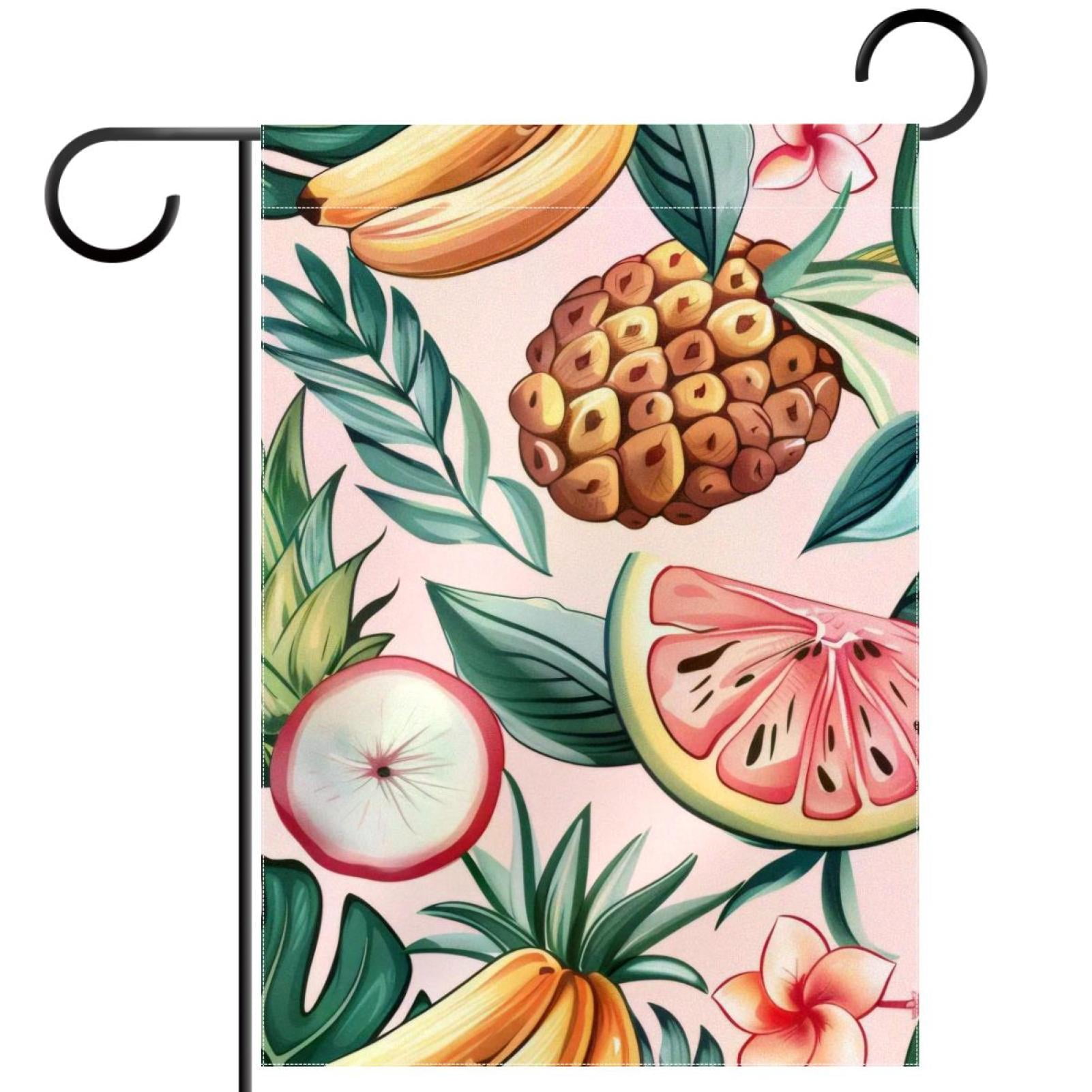 Welcome Fruits Tropical Pink Background Garden Flag, Vertical Double ...