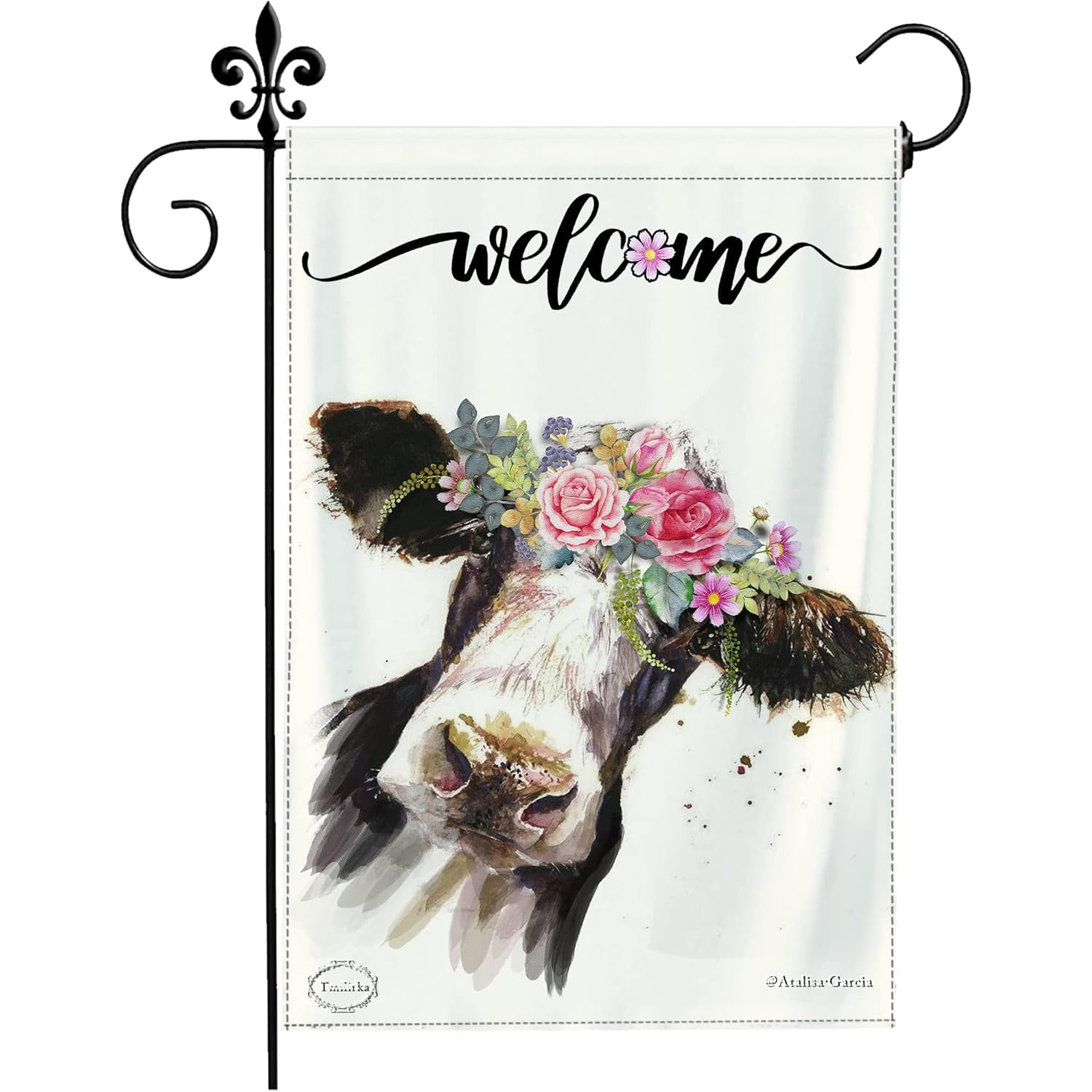 Welcome Funny Cow Cattle Ox Cute Animals Flowers Florals Garden Flag ...