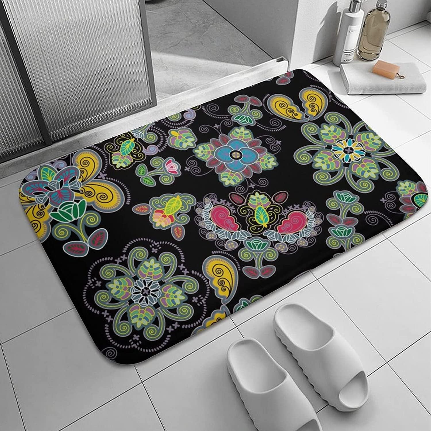 Welcome Funny Doormat Bright Color Tile Flowers Bath Rugs Doormat ...